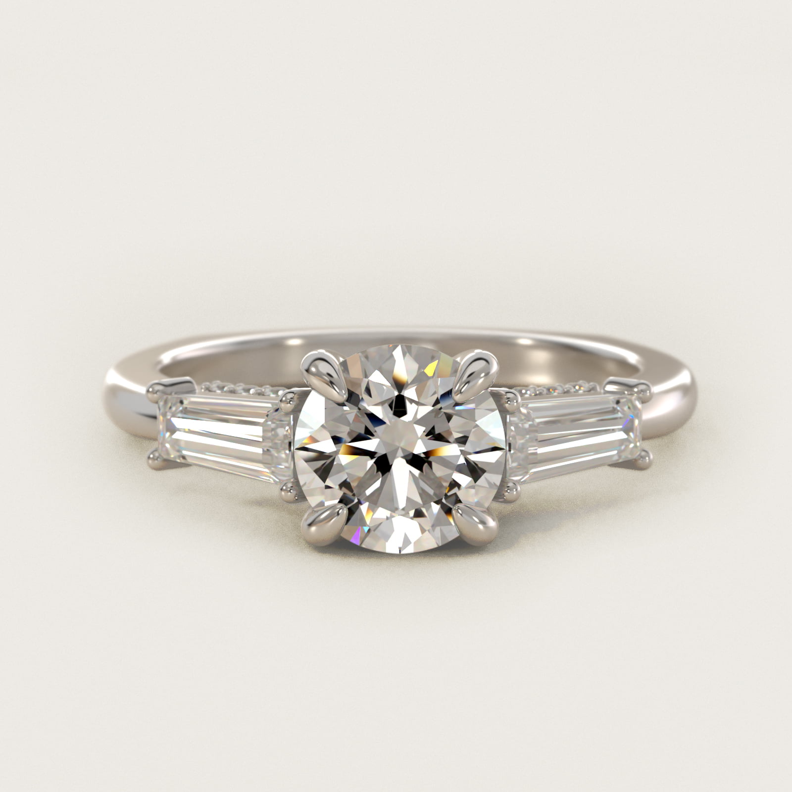 Tapered Baguette Three Stone Engagement Ring in 14K White Gold (1/2 ct ...