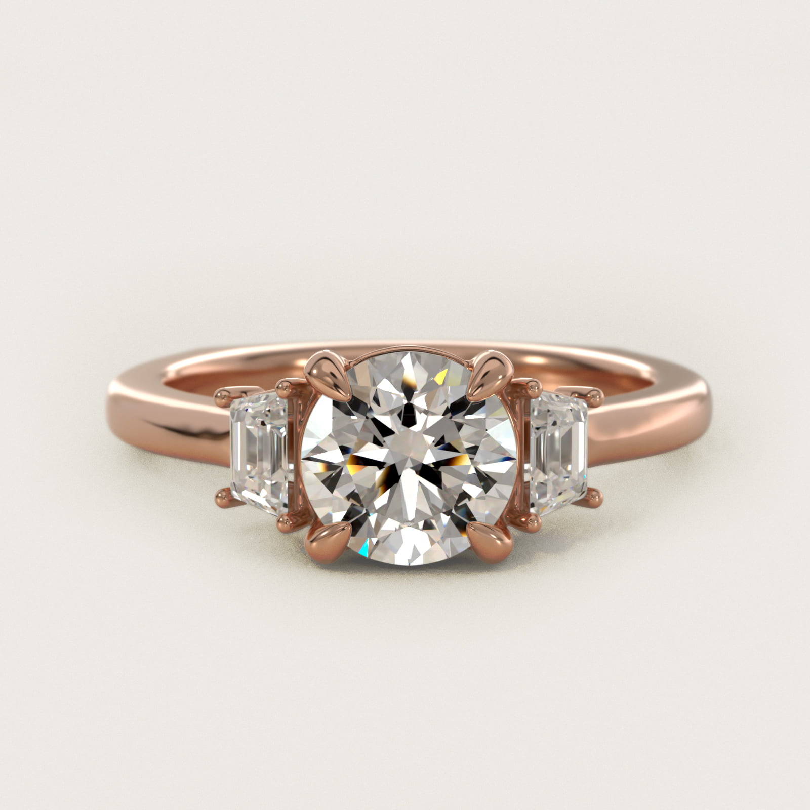 Trapezoid Three Stone Engagement Ring in 14k Rose Gold (1/3 ct. tw.) By ...