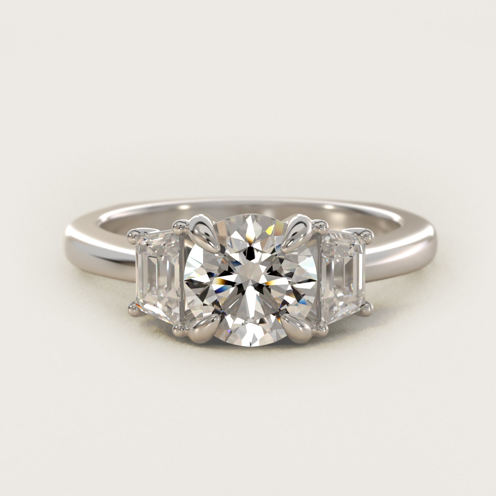 Trapezoid Three Stone Engagement Ring in 14K White Gold (3/8 ct. tw ...