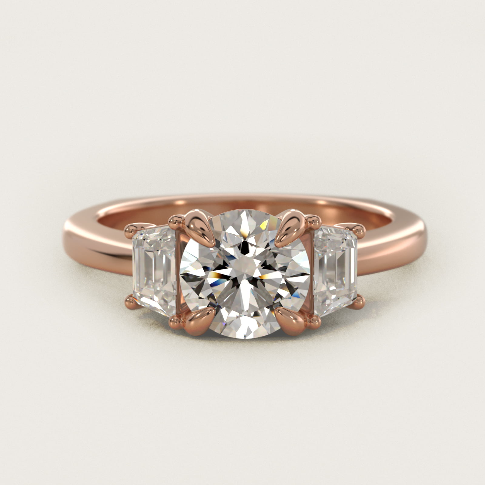 Trapezoid Three Stone Engagement Ring in 14k Rose Gold (5/8 ct. tw.) By ...