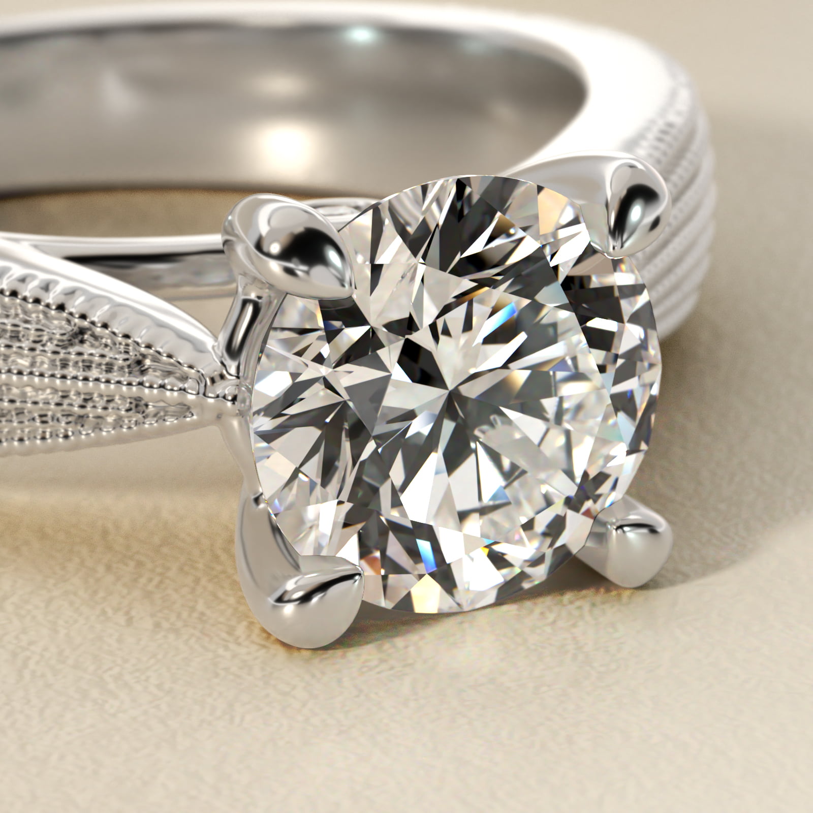 Reverse Taper Modern Milgrain Solitaire Engagement Ring In 18K White Gold