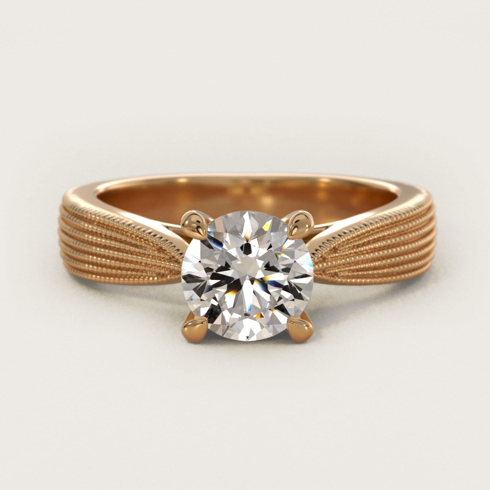 Reverse Taper Modern Milgrain Solitaire Engagement Ring In 14K Yellow ...