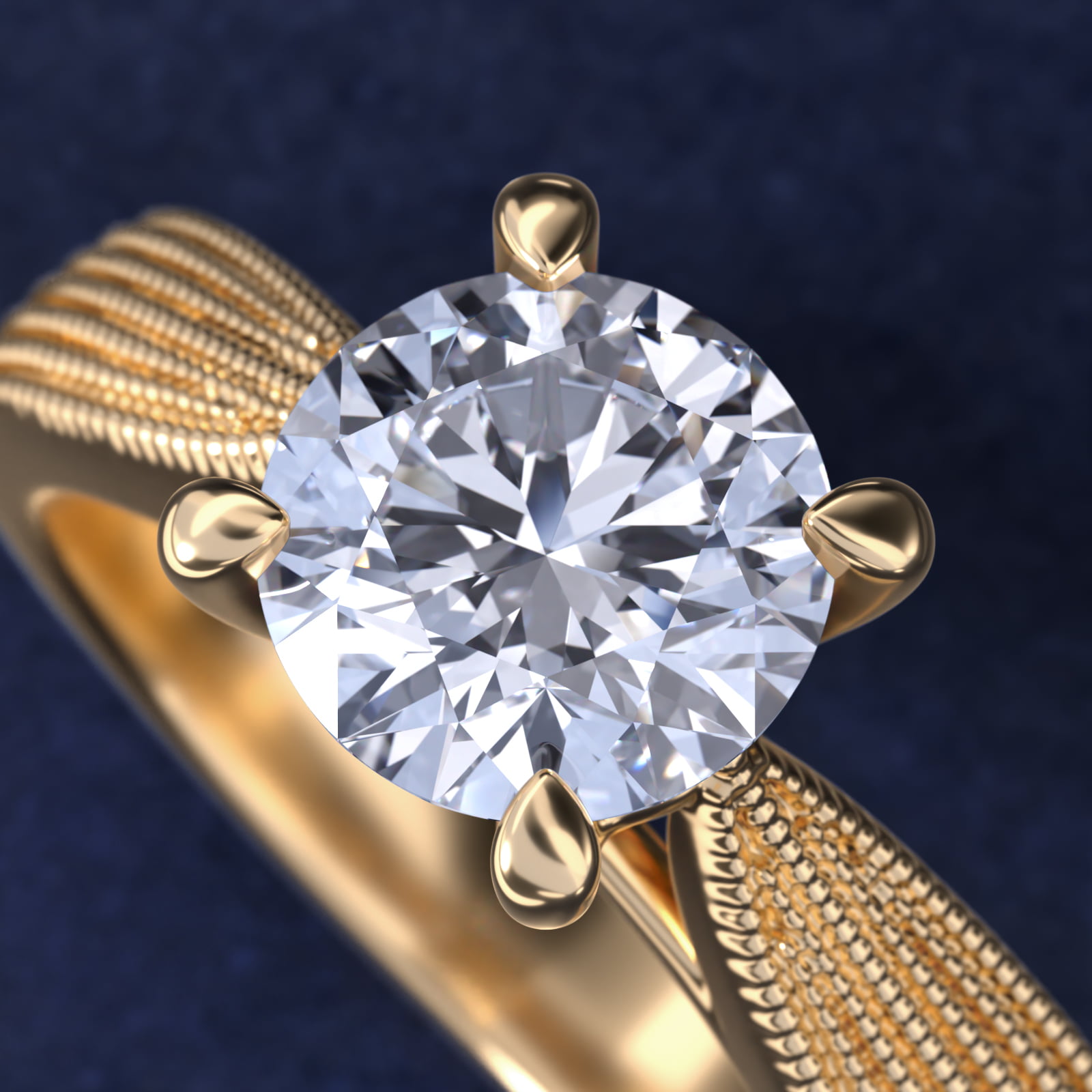 Reverse Taper Modern Milgrain Solitaire Engagement Ring In 14K Yellow Gold