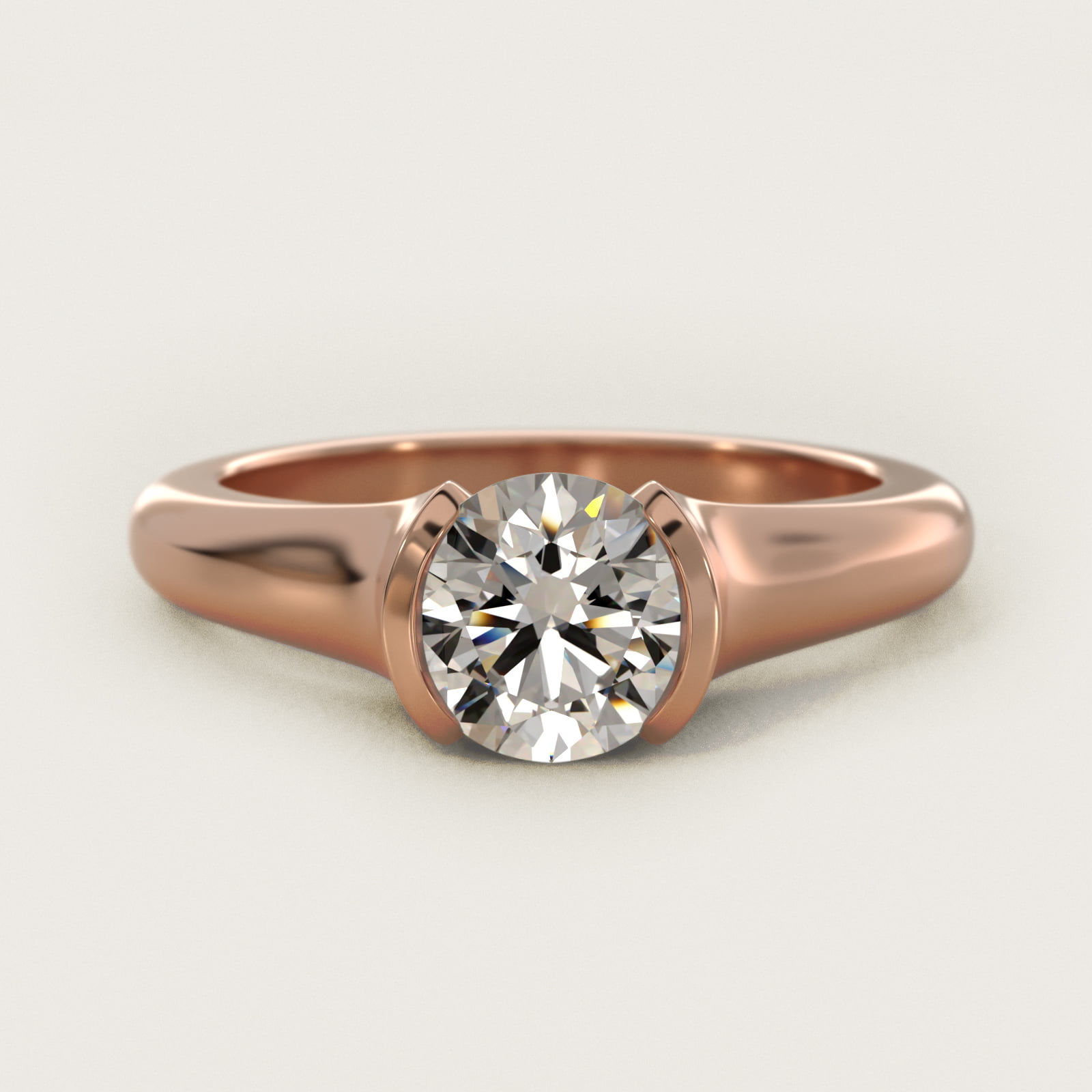 Tapered Half Bezel Tension Engagement Ring In 14K Rose Gold