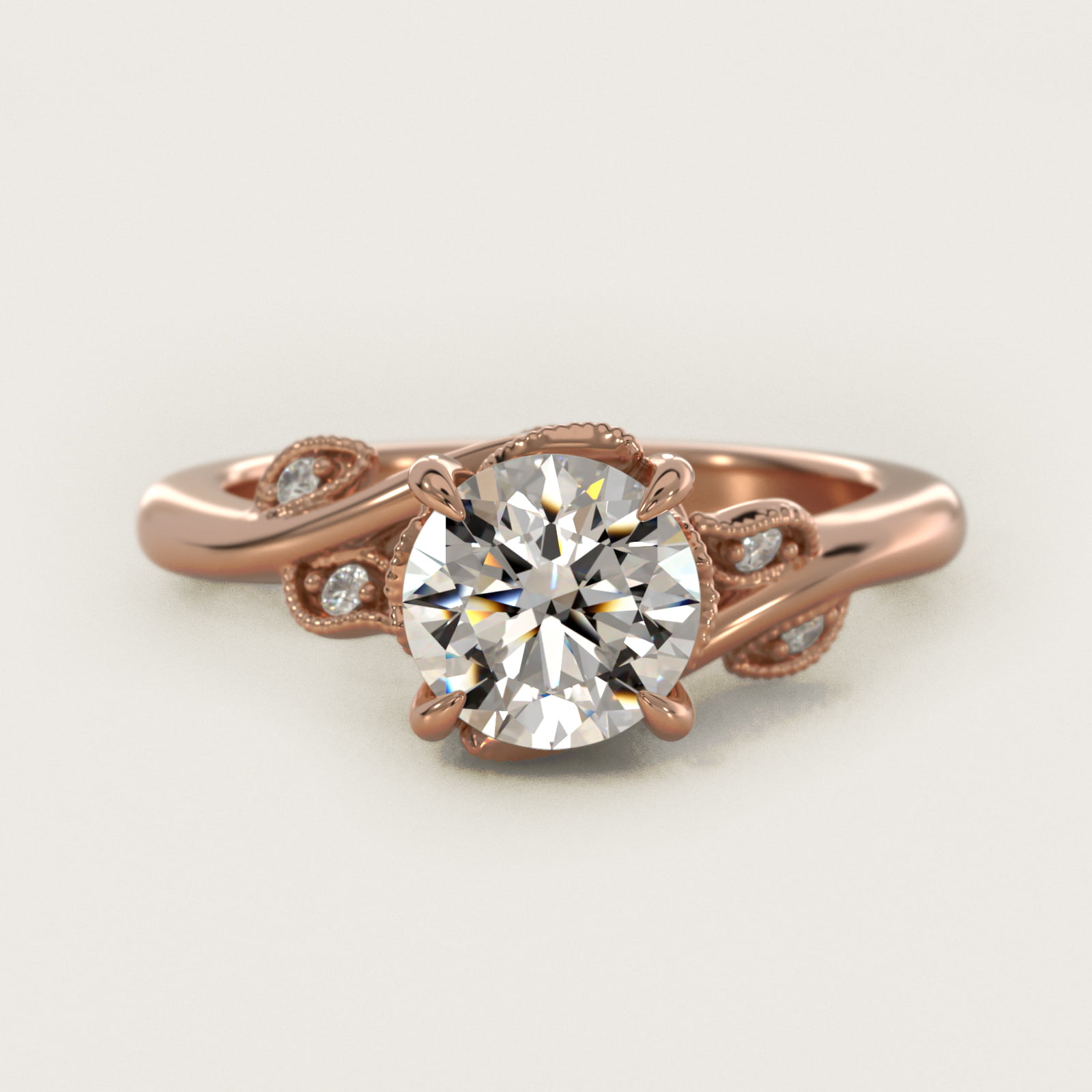Entangled Vines Side Stone Diamond Engagement Ring In 14K Rose Gold By ...