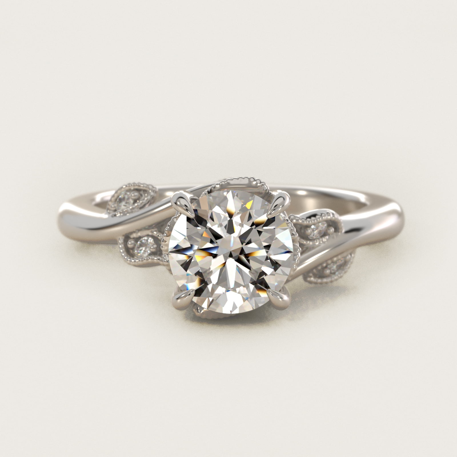 Entangled Vines Side Stone Diamond Engagement Ring In 14K White Gold By ...