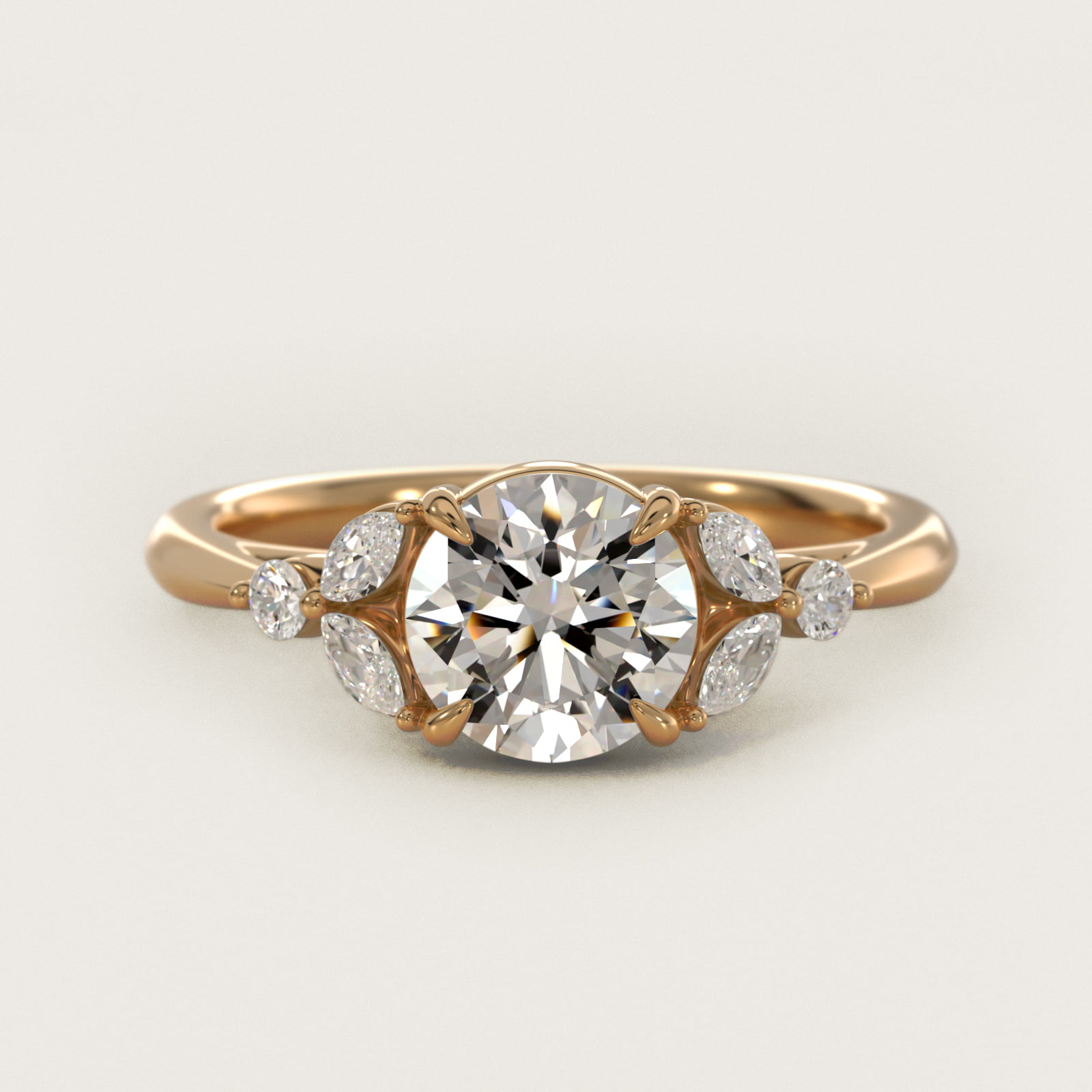 Laurel Leaves Side Stone Diamond Engagement Ring In 14K Yellow Gold