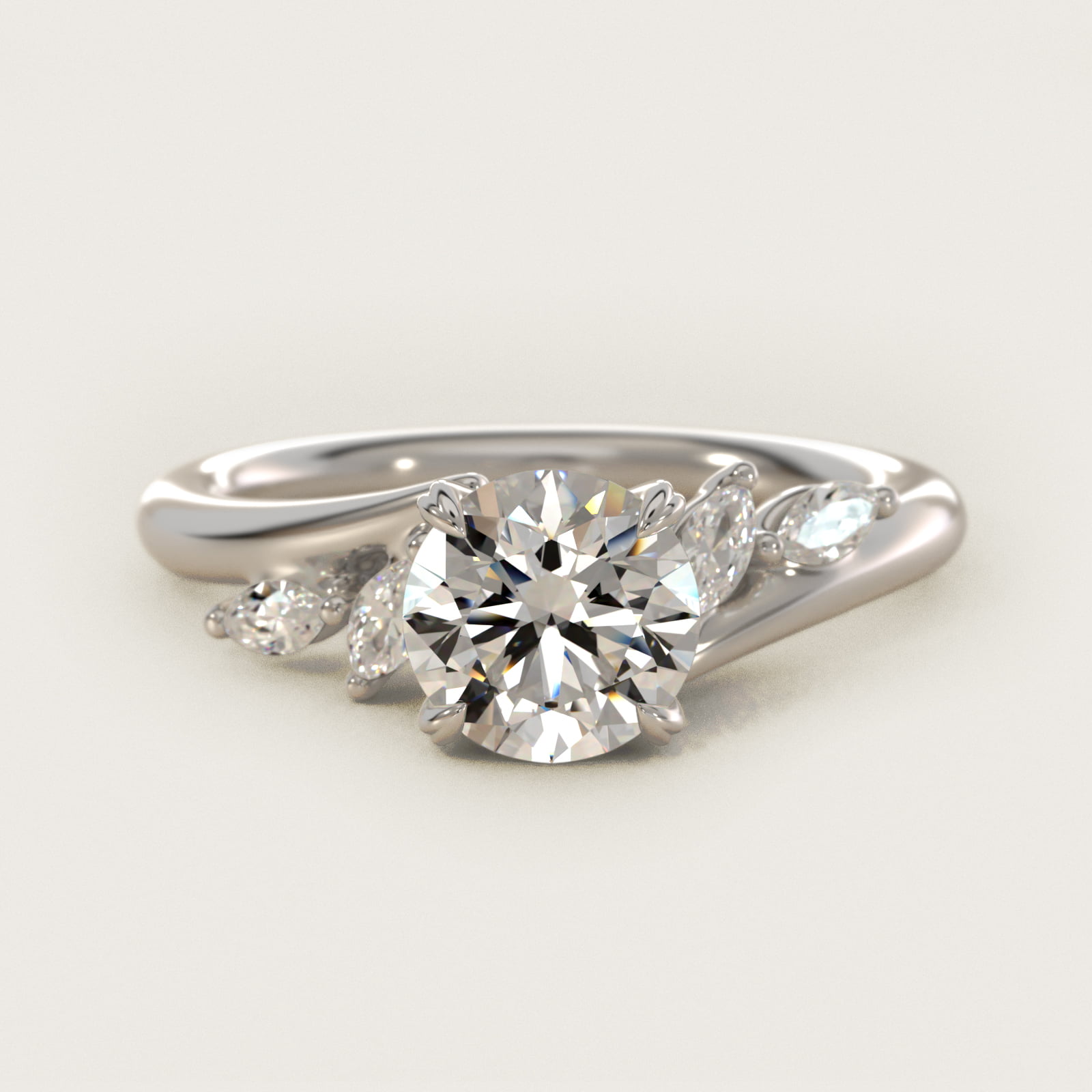 Bypass Marquise Array Side Stone Diamond Engagement Ring In 14K White ...