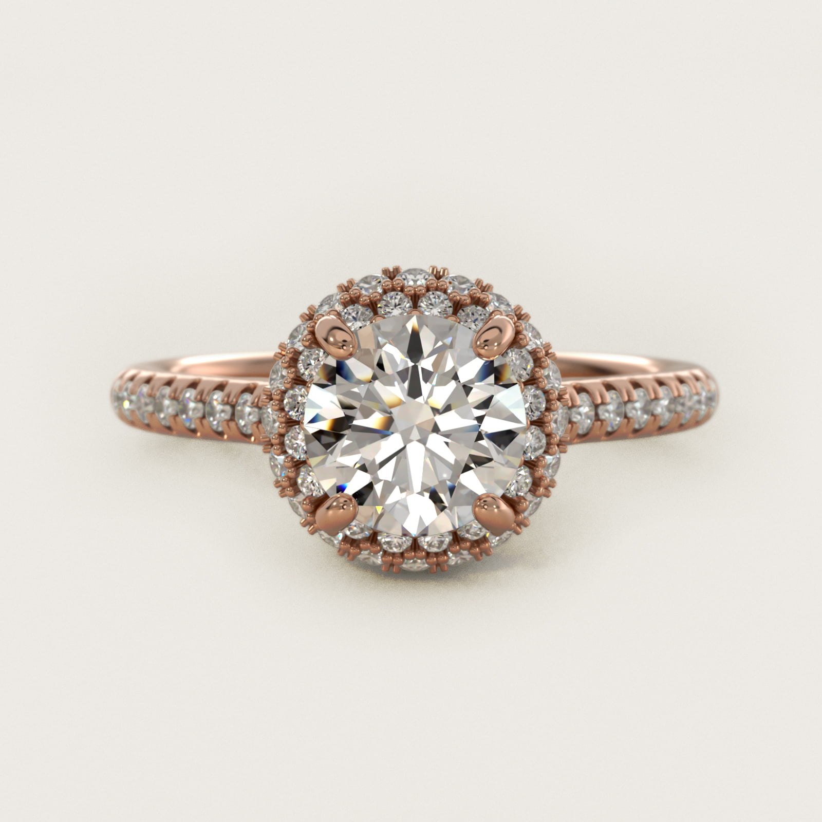 Falling Edge Pavé Diamond Halo Engagement Ring In 14K Rose Gold By ...
