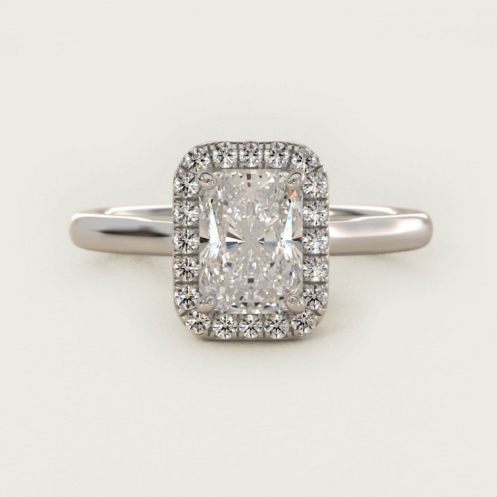 Pavé Diamond Halo Engagement Ring In 14K White Gold (Cushion, Emerald ...