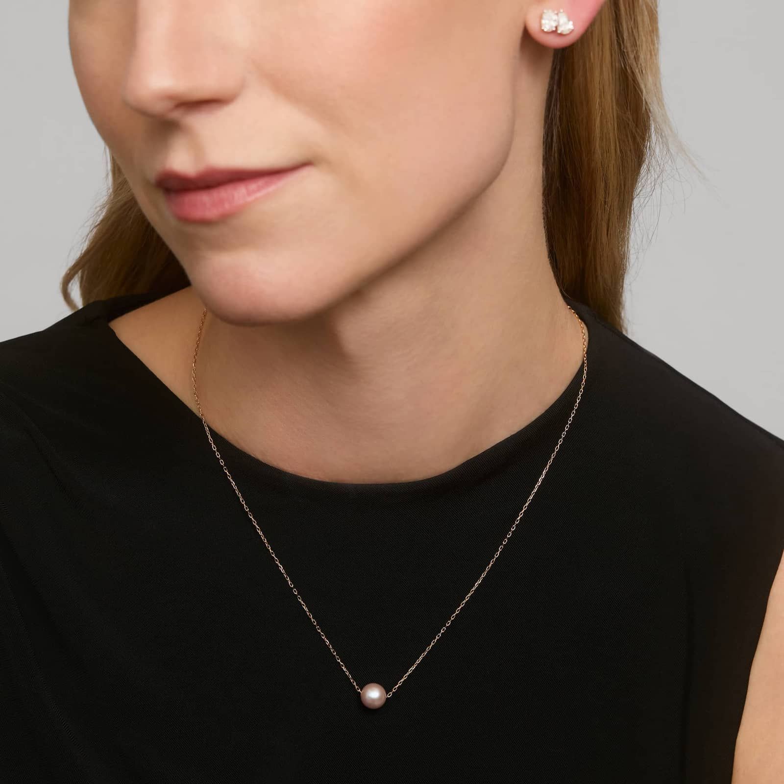 Pink Freshwater Pearl Necklace in 14K Yellow Gold