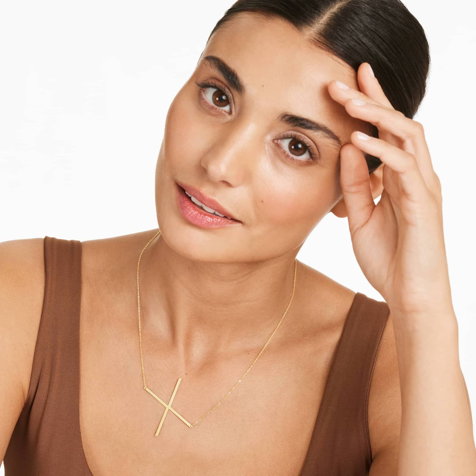 14K Yellow Gold Large Initial X Necklace