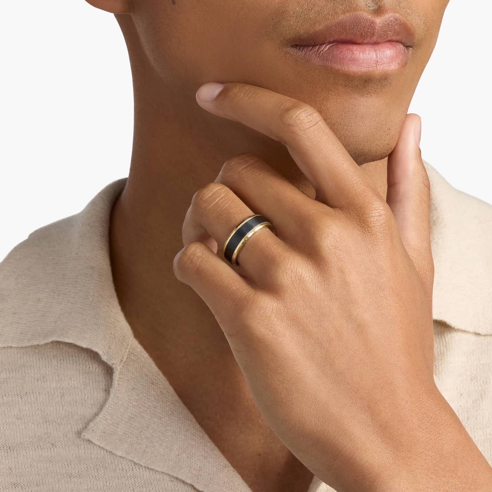 Satin Finish Wedding Ring in Black Titanium and 14k Yellow Gold (7mm)