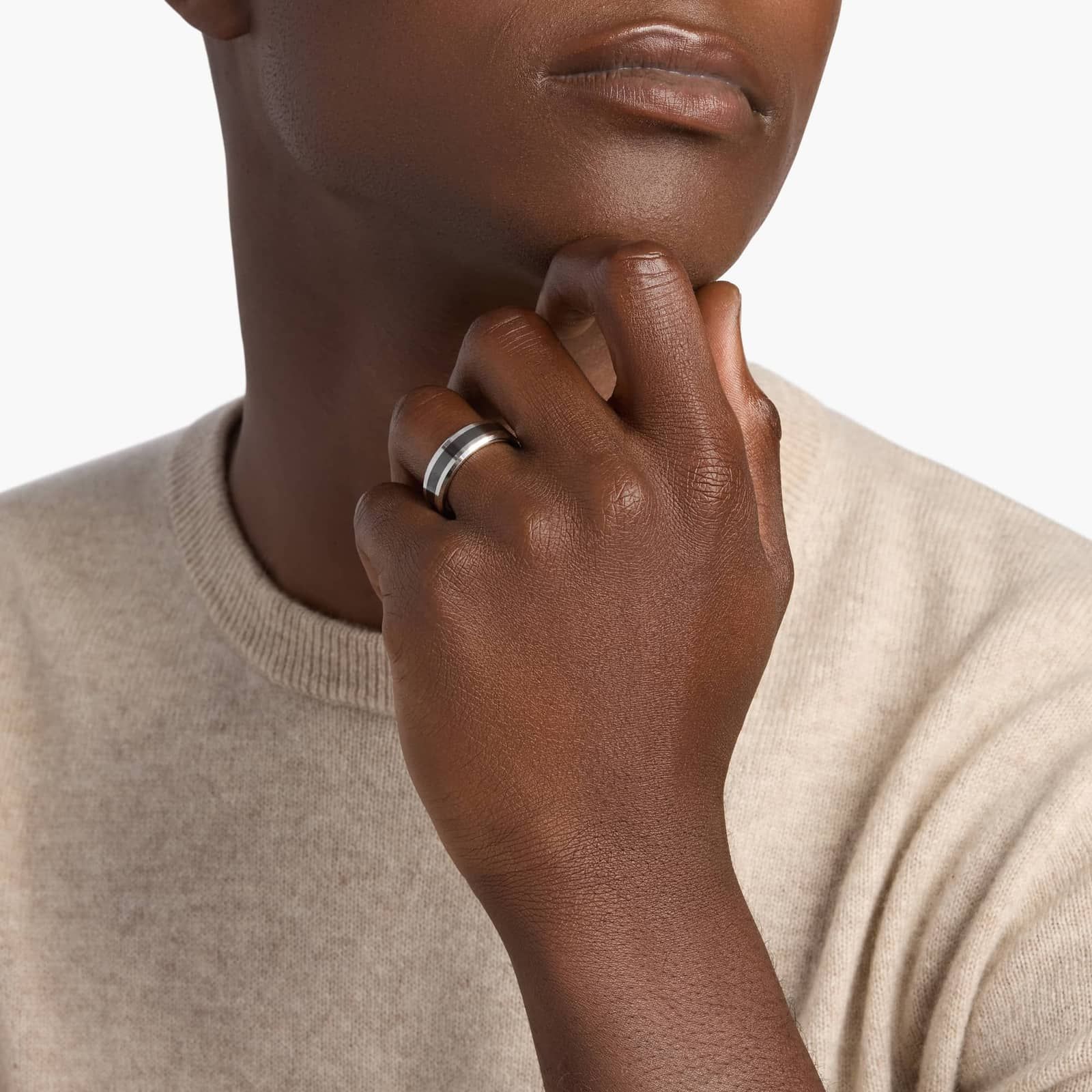 Black Ceramic Center Inlay Wedding Ring in Cobalt (7mm)