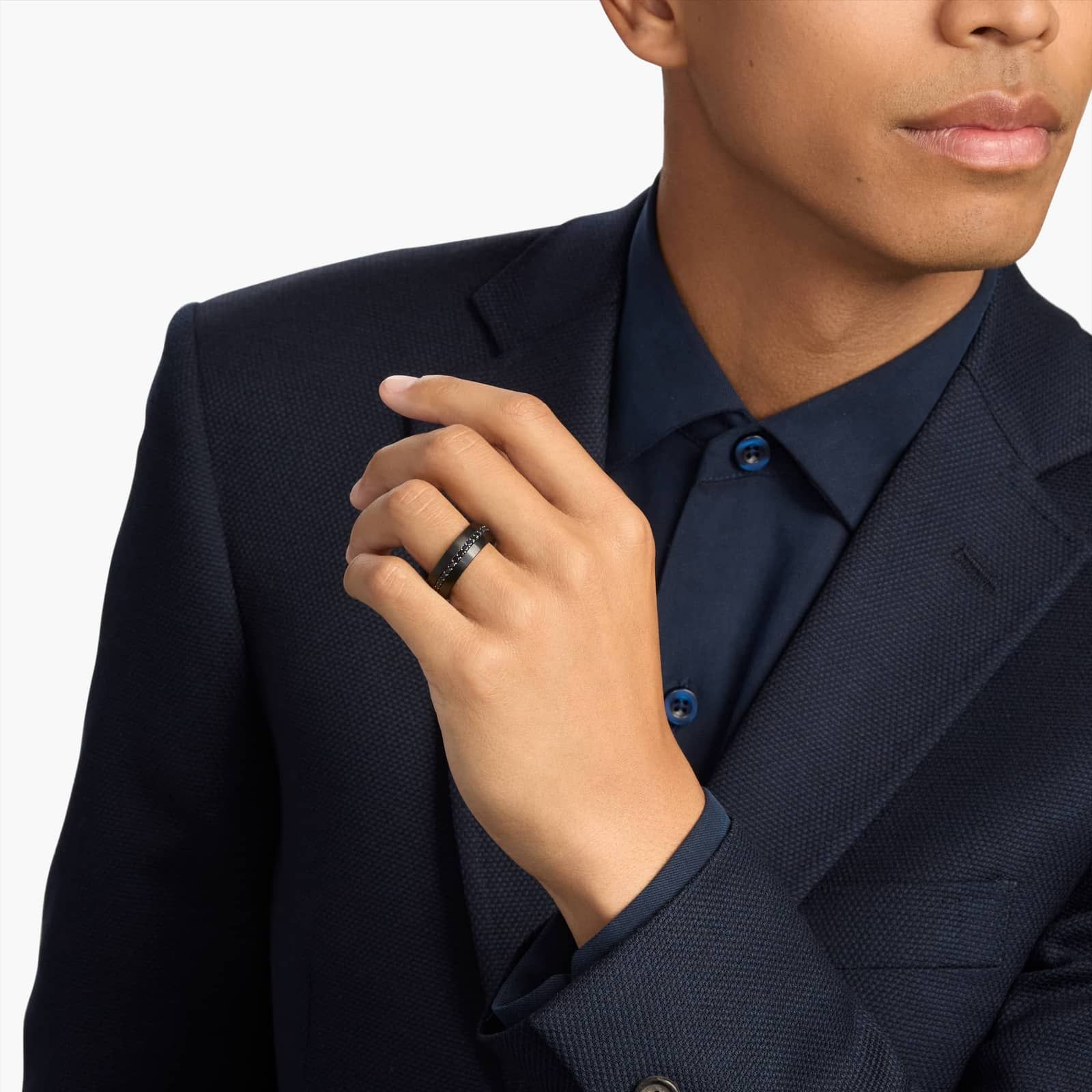 Deep Blue Sapphire Eternity Wedding Ring in Tungsten (8 mm)