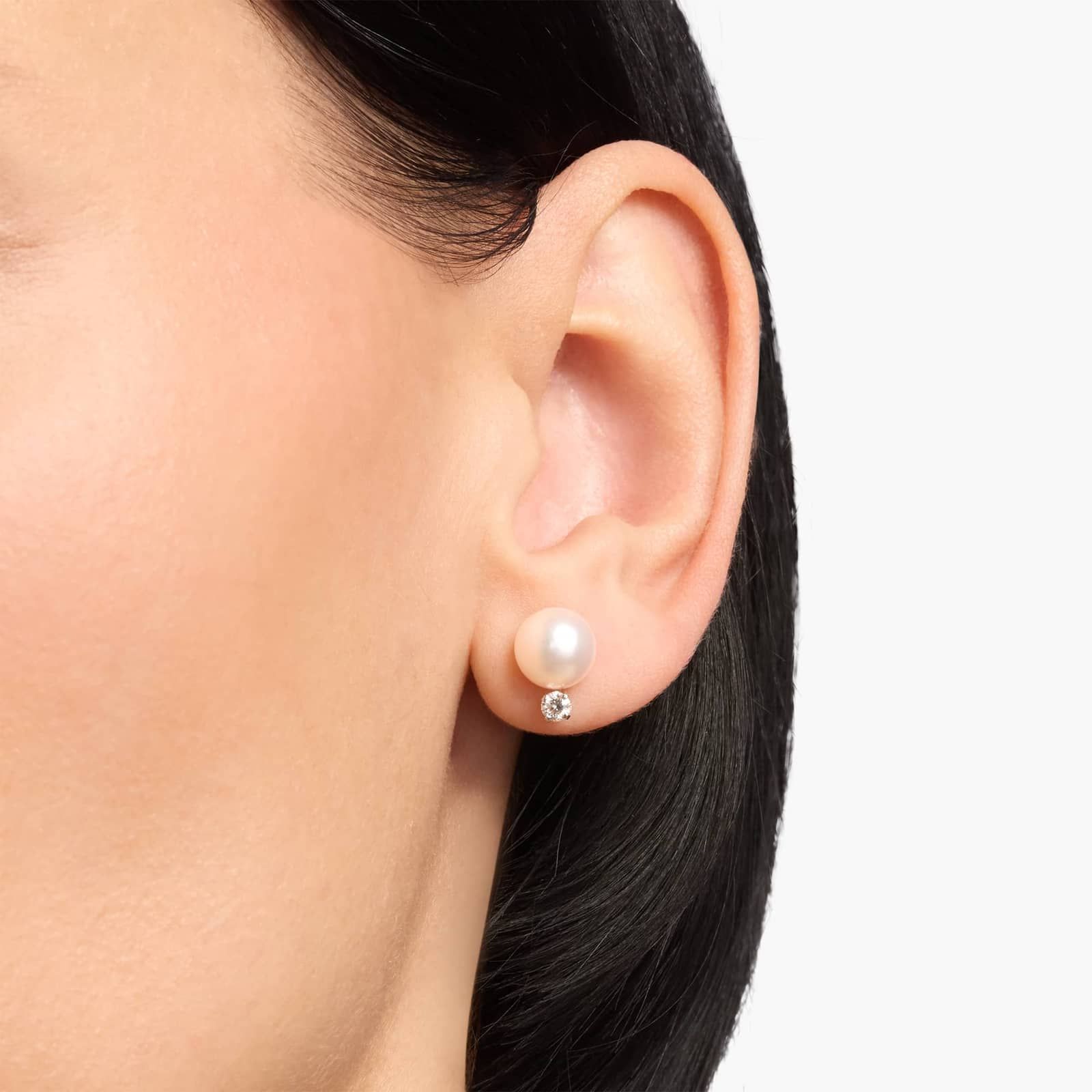 Classic Akoya Cultured Pearl and Diamond Stud Earrings in 18k White Gold (6-6.5mm)