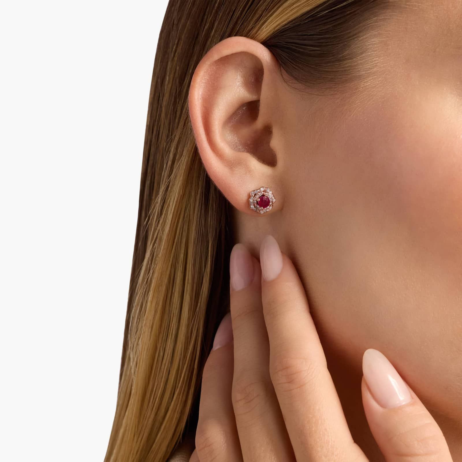 Ruby Rose Stud Earrings in 14k Rose Gold
