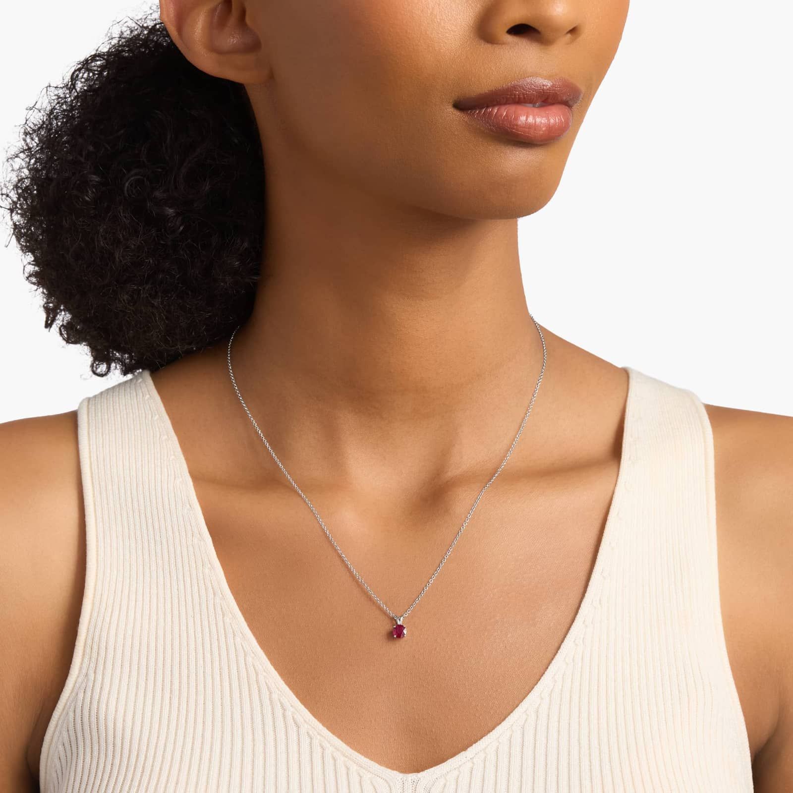 Ruby Solitaire Pendant in 18k White Gold (5mm)