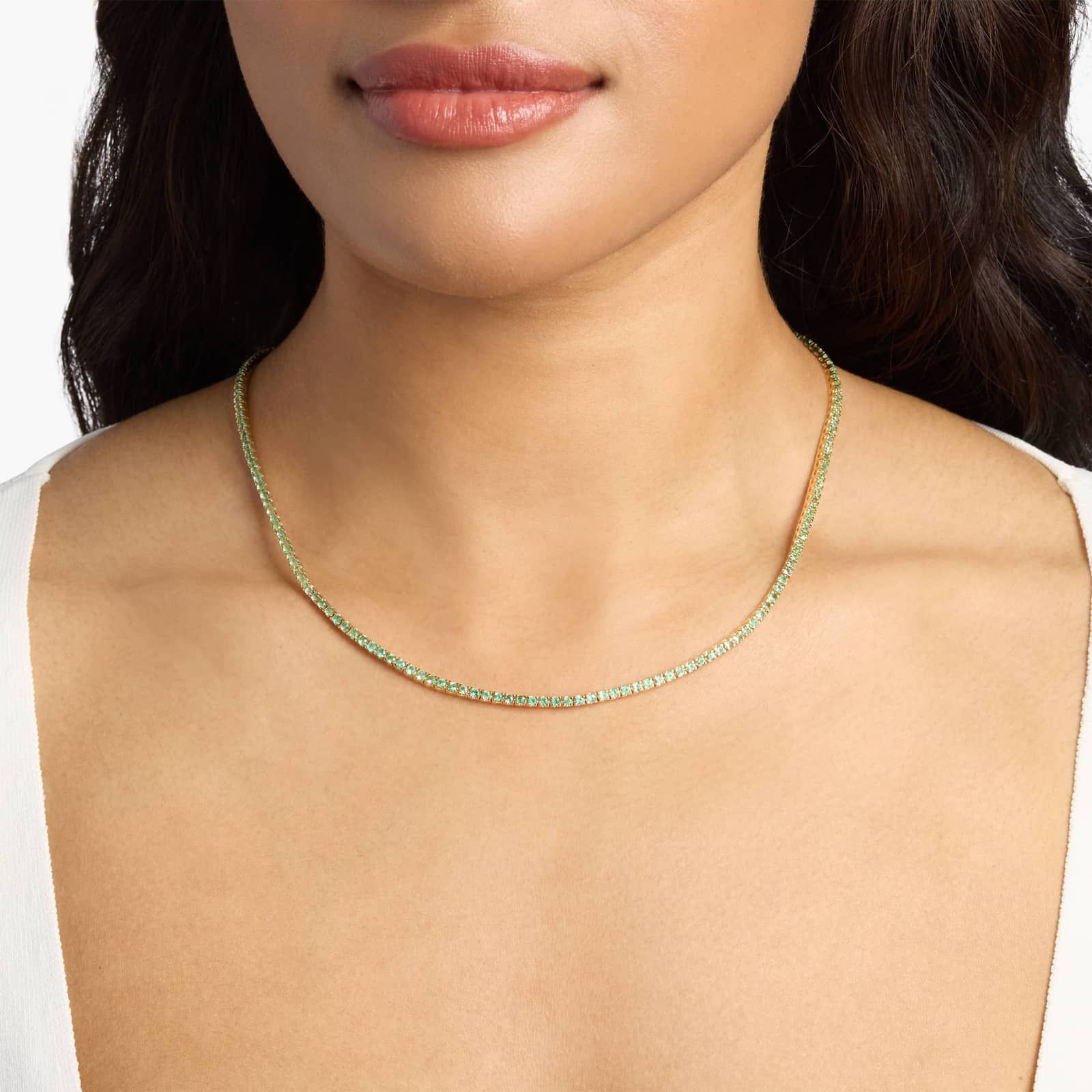 17.5" Emerald Eternity Necklace in 14k Yellow Gold