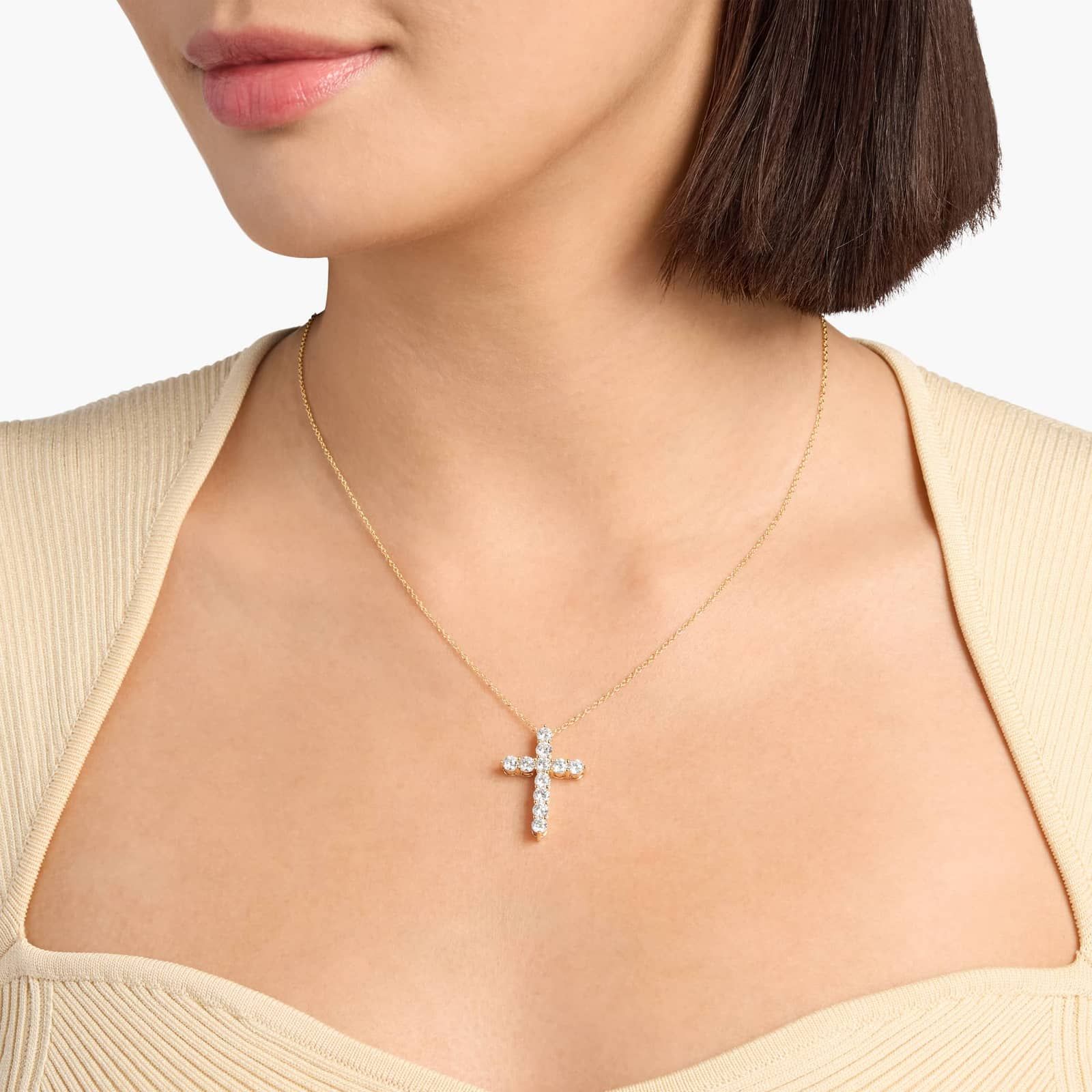 Lab Grown Diamond Cross Necklace in 14k Yellow Gold (2 ct. tw.)