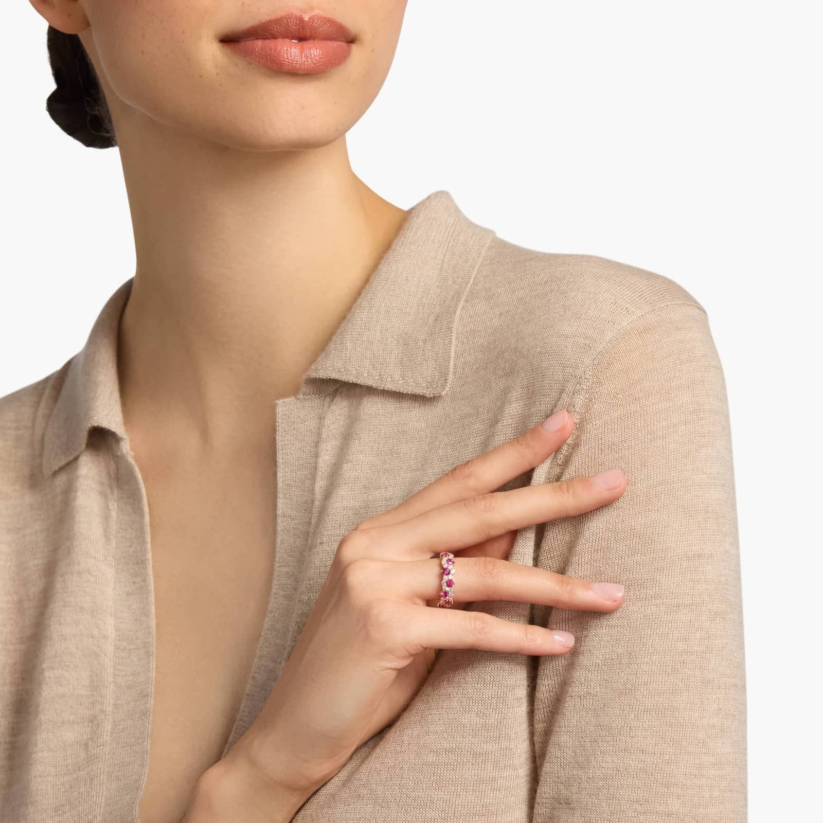 Staggered Ruby and Diamond Ring in 14k Rose Gold