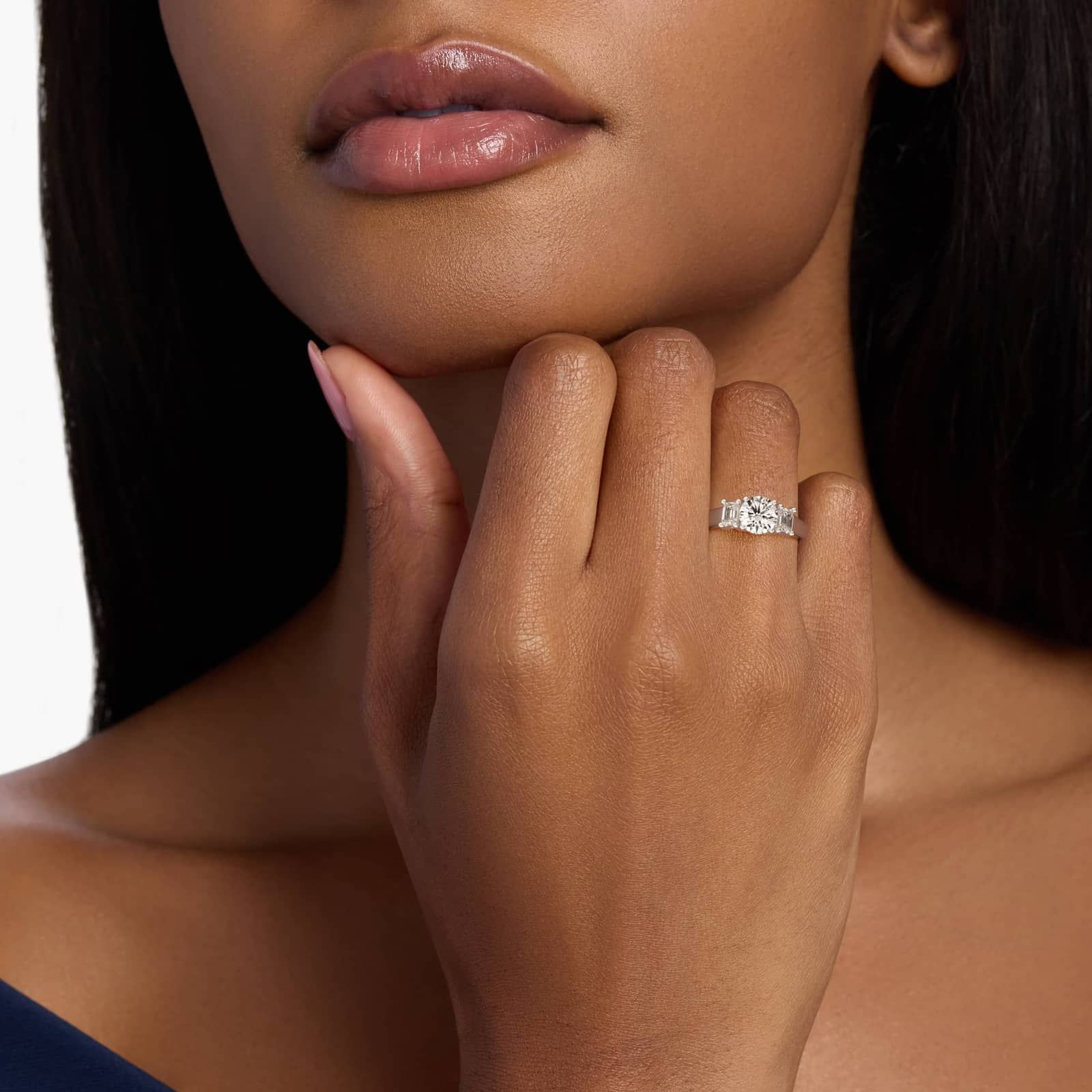 ZAC ZAC POSEN Three-Stone Emerald-Cut Diamond Engagement Ring in 14k ...