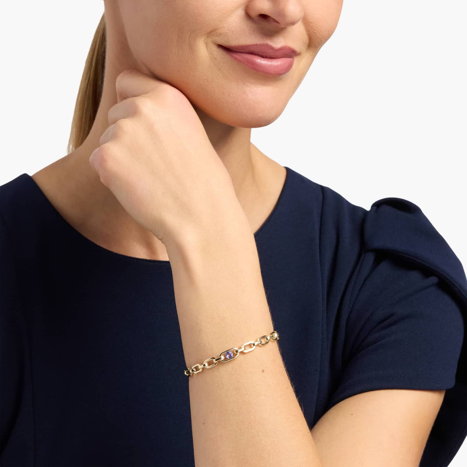 Floating Tanzanite Chain Bangle in 14K Yellow Gold