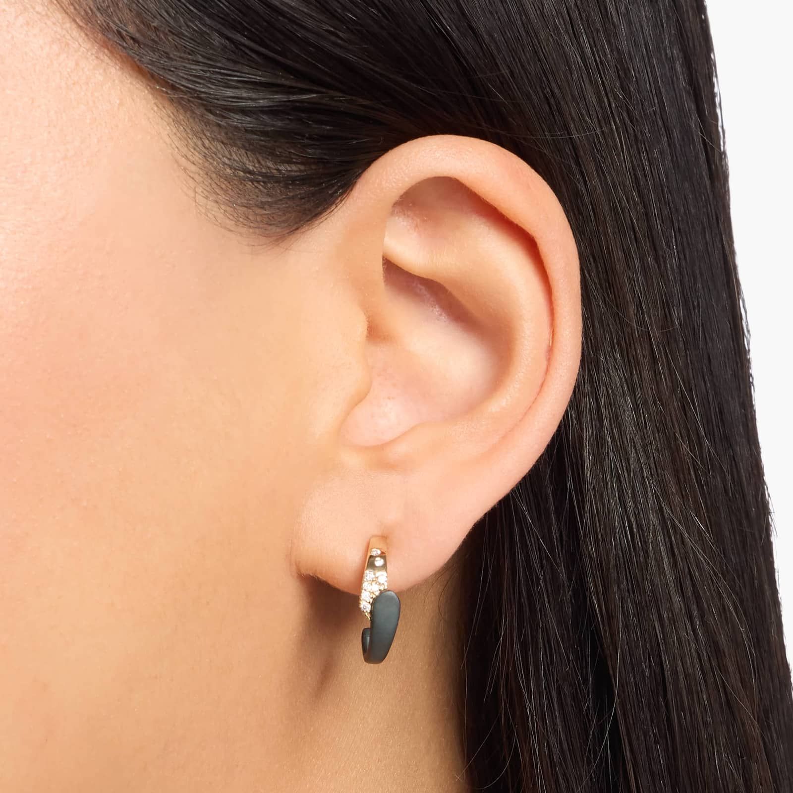 Scattered Lab Grown Diamond Split Hoops in 18K Yellow and Black Gold