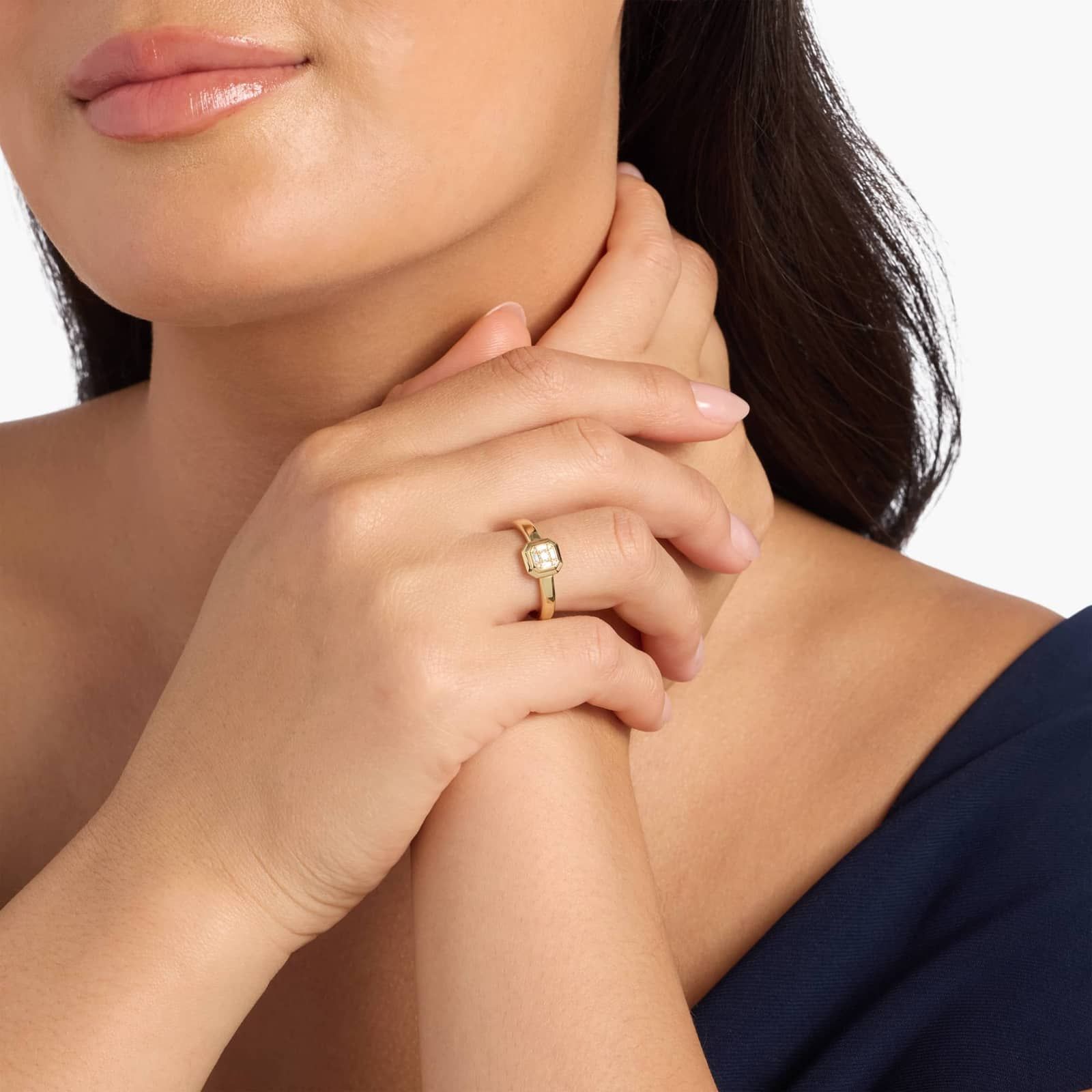 Diamond Octagon Tiered Bezel Ring in 14K Yellow Gold