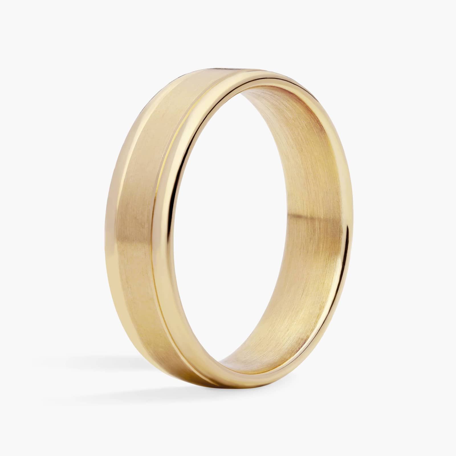Brushed Inlay Wedding Ring in 14k Yellow Gold (6mm)