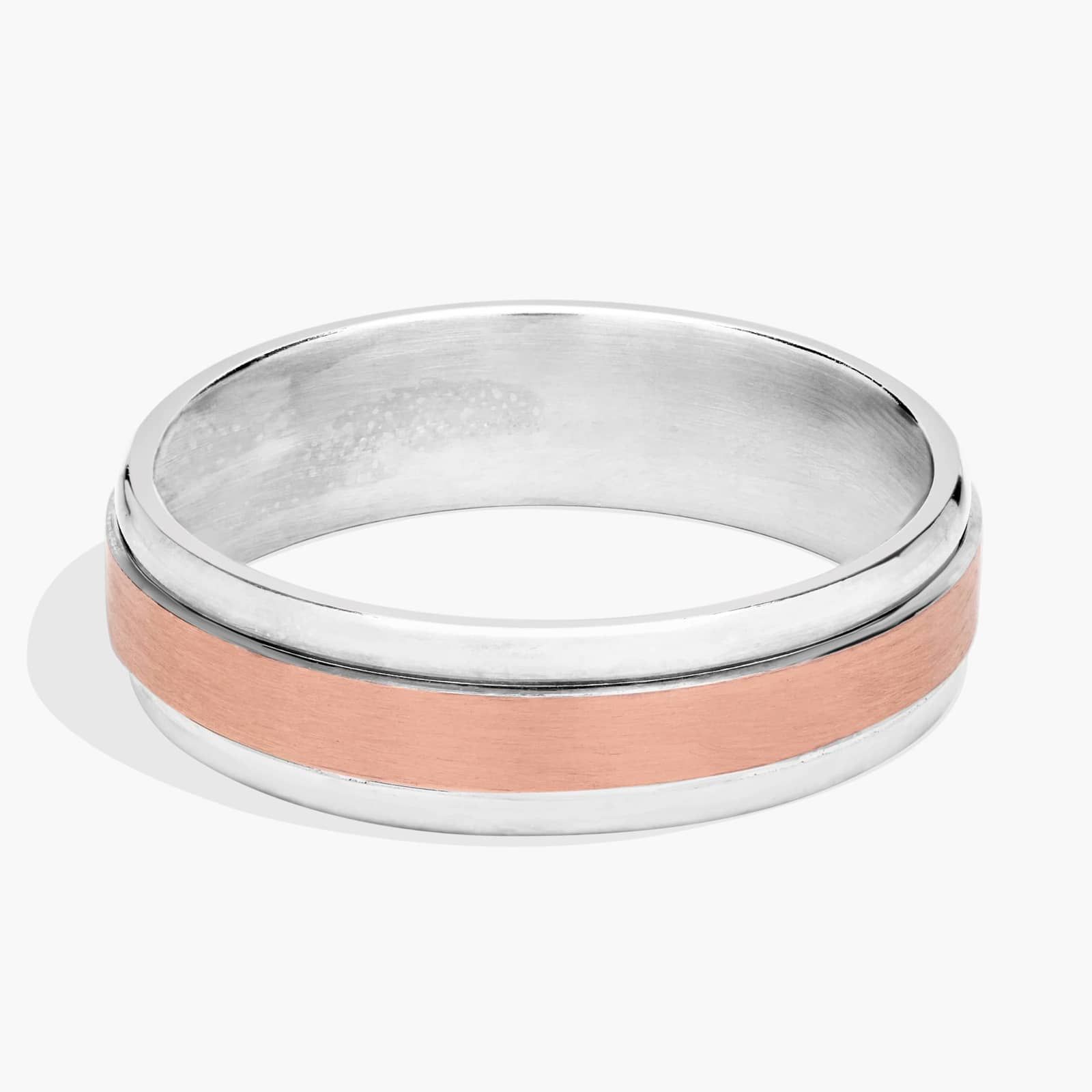 Brushed Inlay Wedding Ring in 14k White and Rose Gold (6mm)