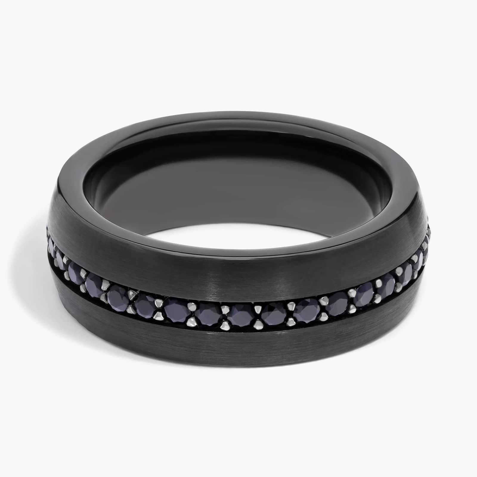 Deep Blue Sapphire Eternity Wedding Ring in Tungsten (8 mm)