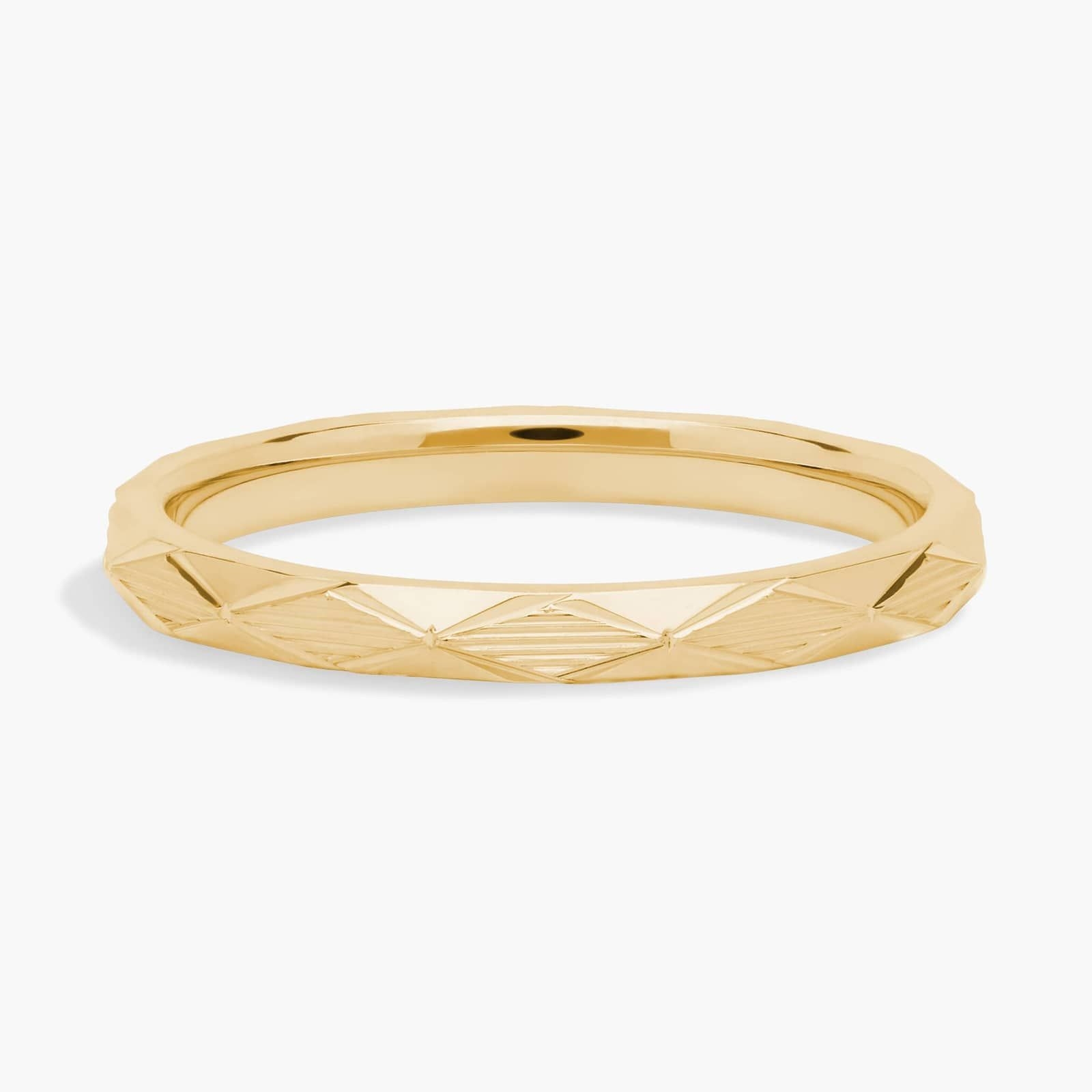 Stackable Raised Hexagon Lined Ring in 14k Yellow Gold (2mm)