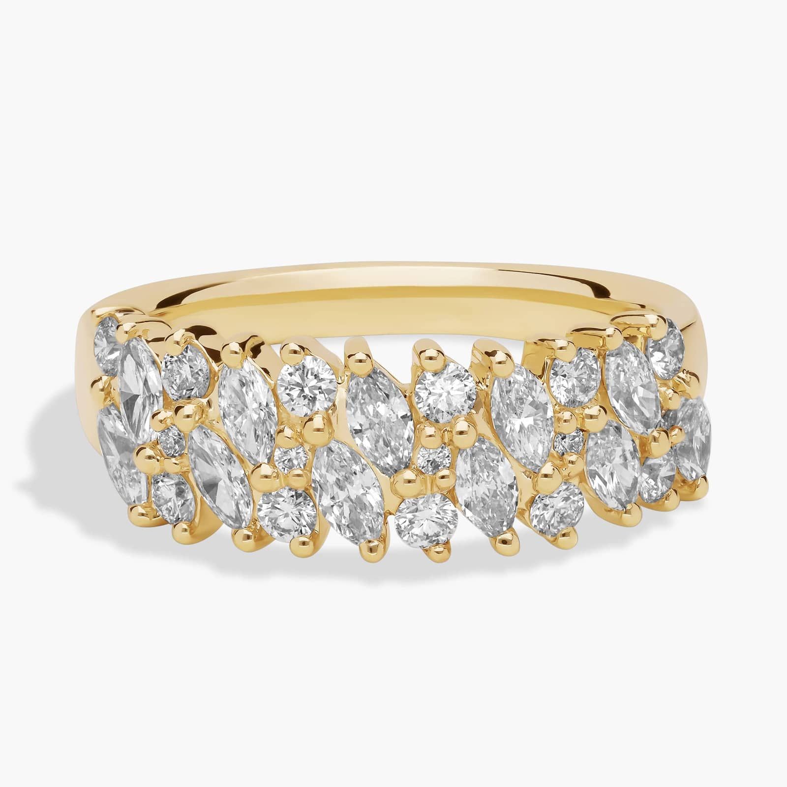 Romantic Diagonal Marquise Layered Diamond Ring in 14k Yellow Gold (1 ...