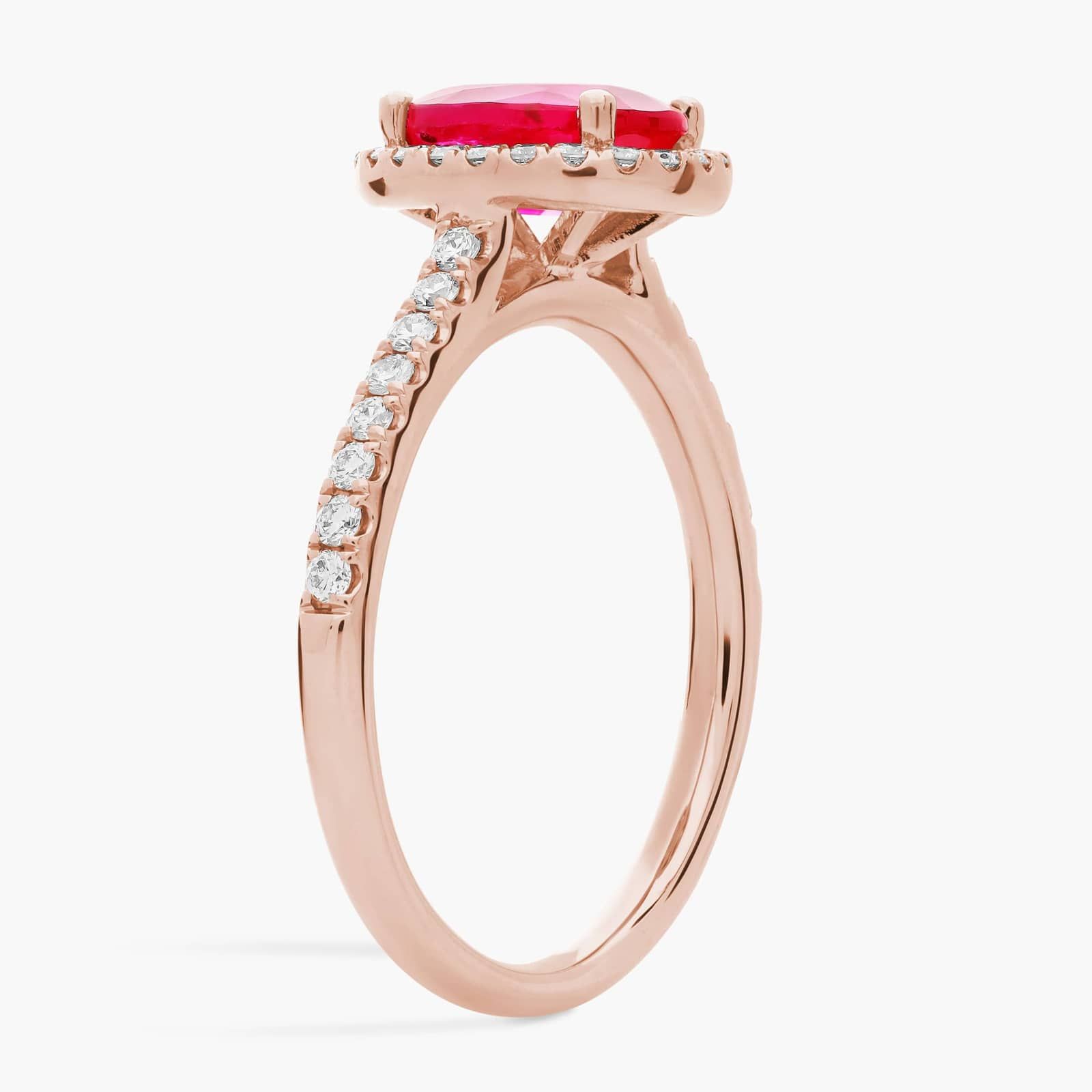 Oval Ruby and Round Diamond Halo Ring in 14k Rose Gold 8x6mm