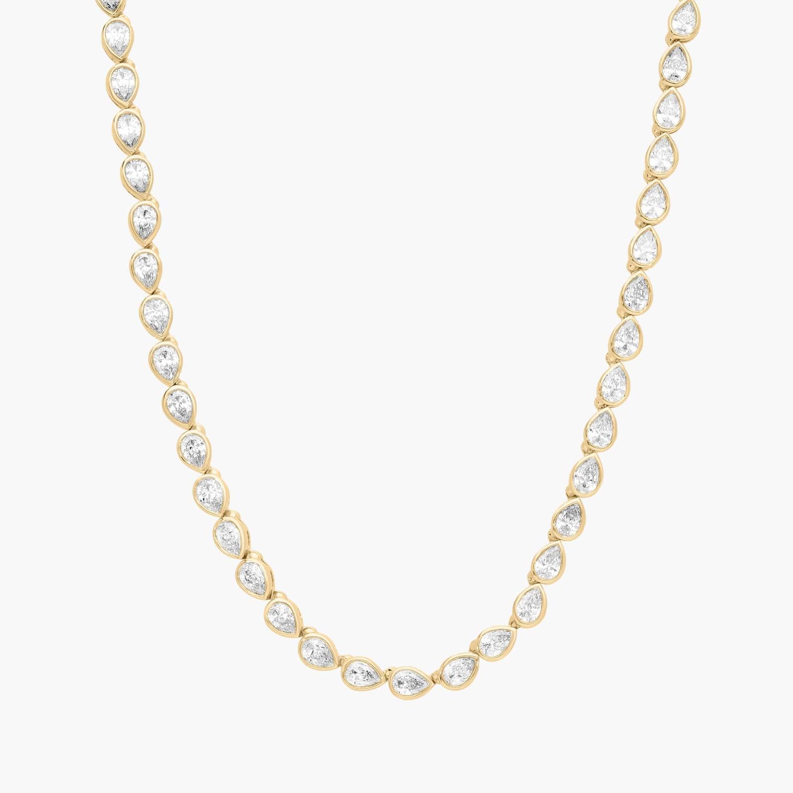 East-West Bezel Tennis Necklace With 7 CTW Pear Shaped Diamonds in 14K ...