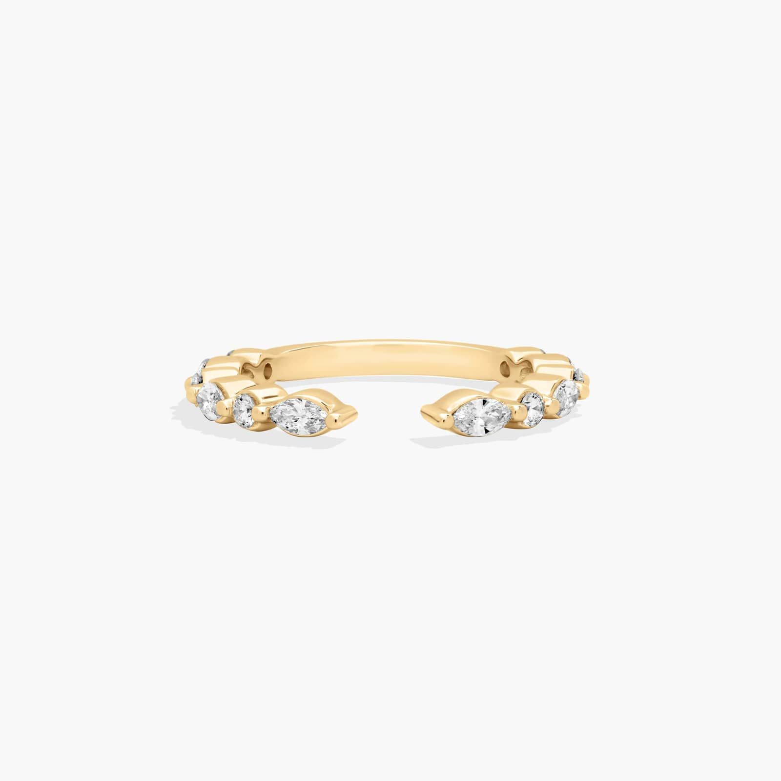 Open Wedding Ring With Marquise Cut Diamonds In 18K Yellow Gold (2.00mm)