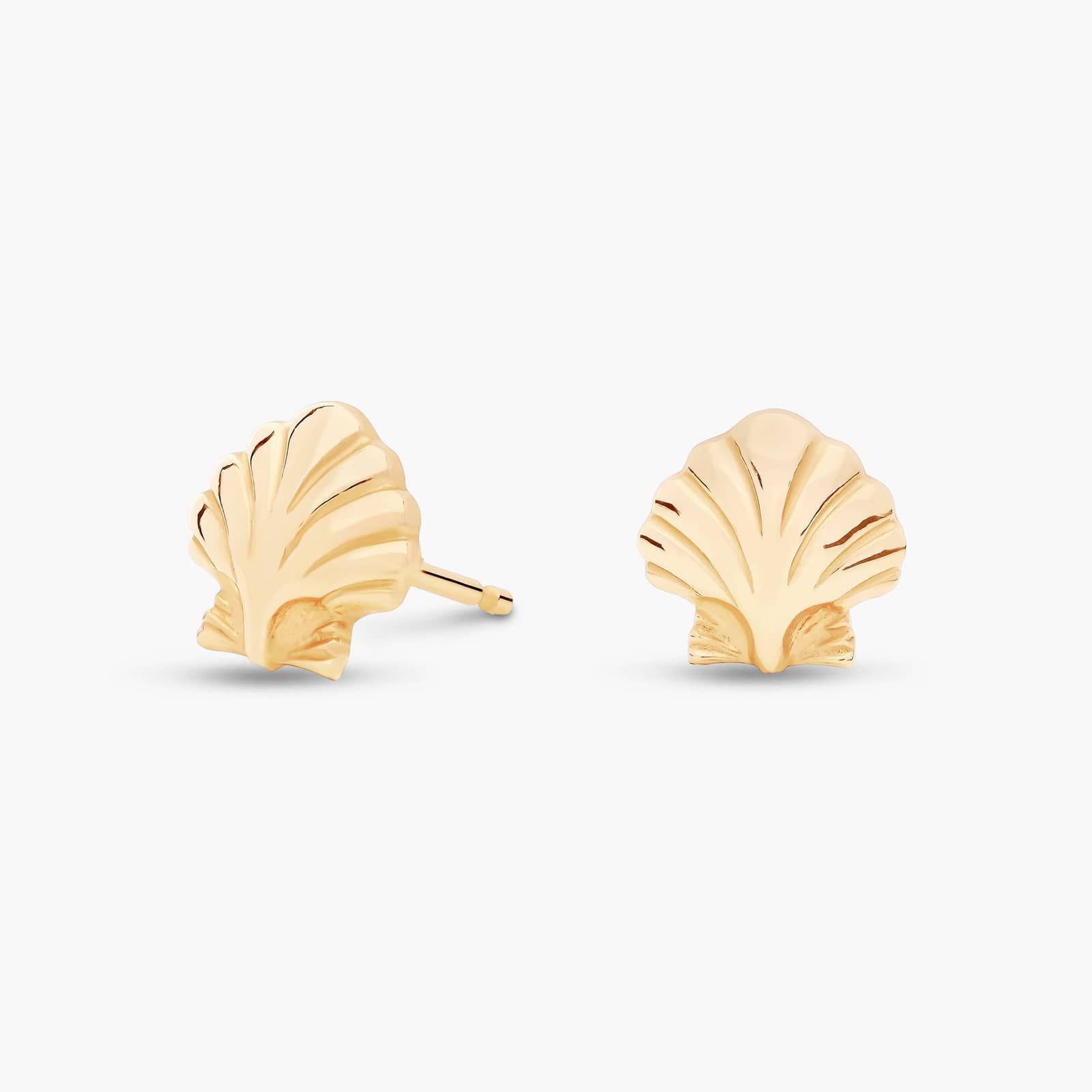 Tiny Shell Earrings in 14k Yellow Gold