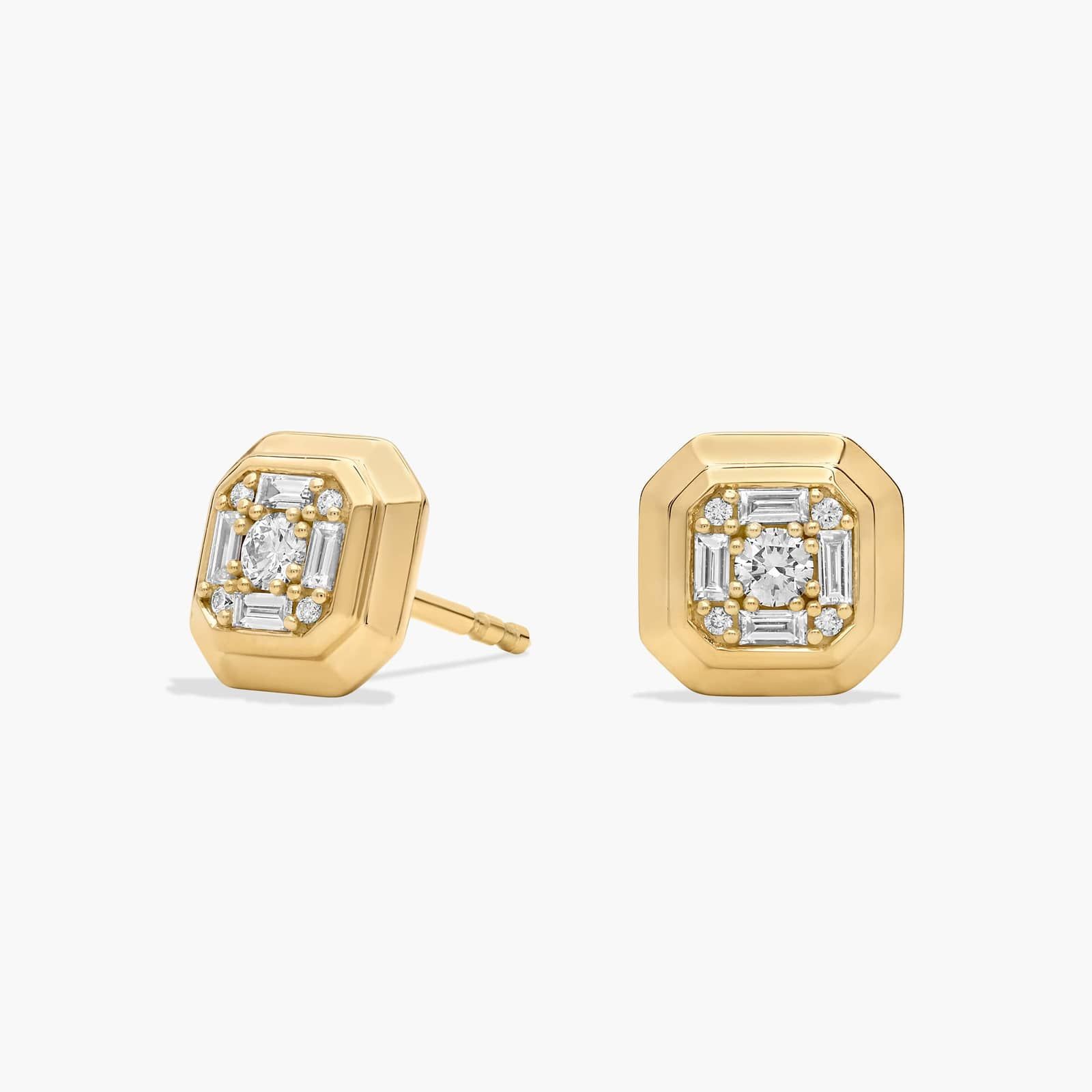 Diamond Octagon Tiered Bezel Stud Earrings in 14K Yellow Gold (1/5 Ct. Tw.)