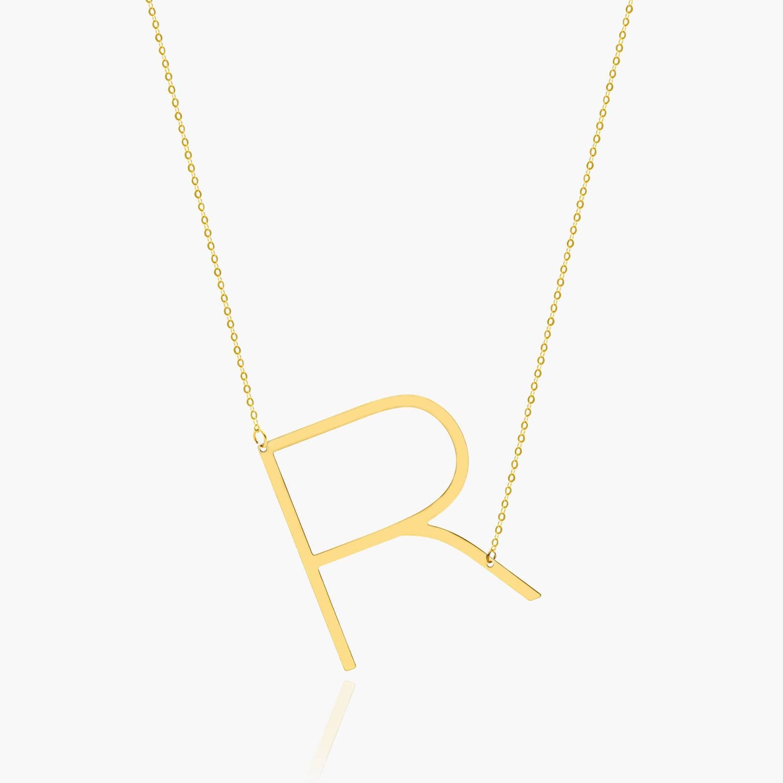 14K Yellow Gold Large Initial R Necklace