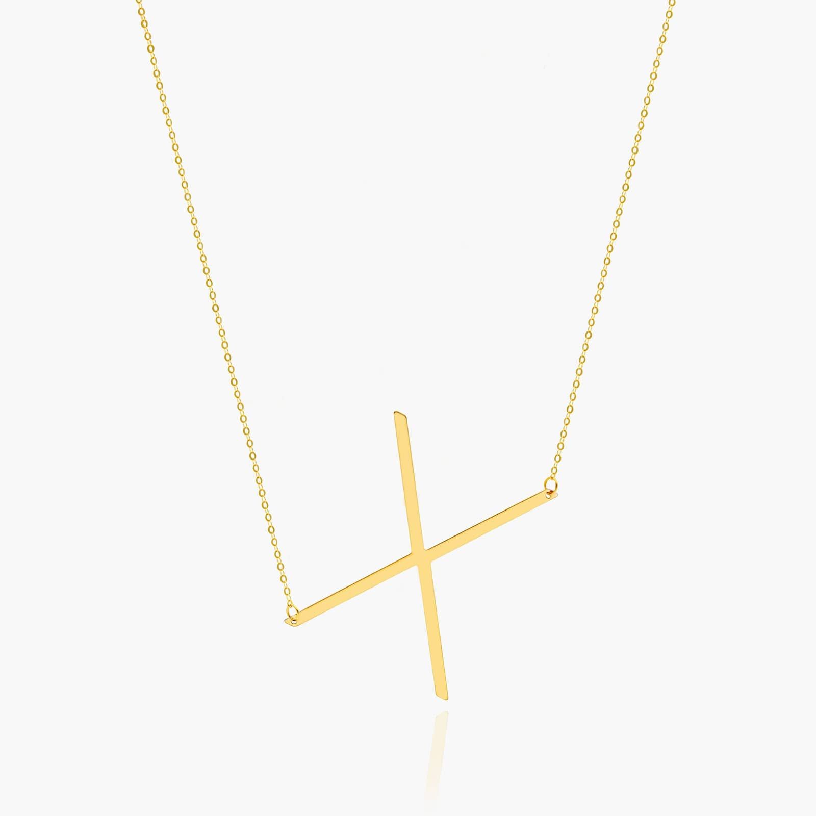 14K Yellow Gold Large Initial X Necklace