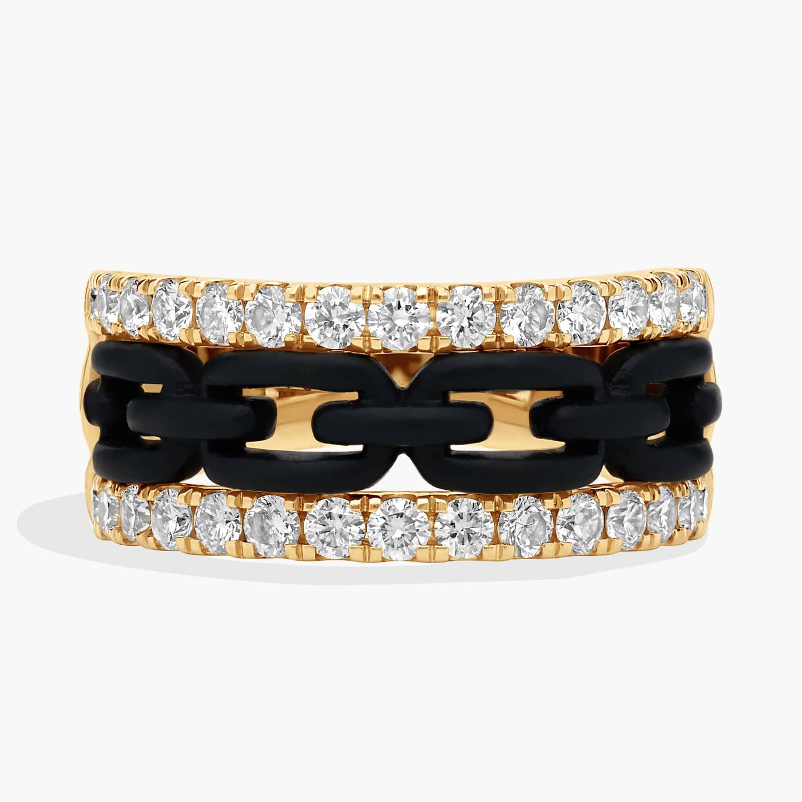Lab Grown Pavé Diamond Rim Chain Fashion Ring in 18K Yellow and Black Gold