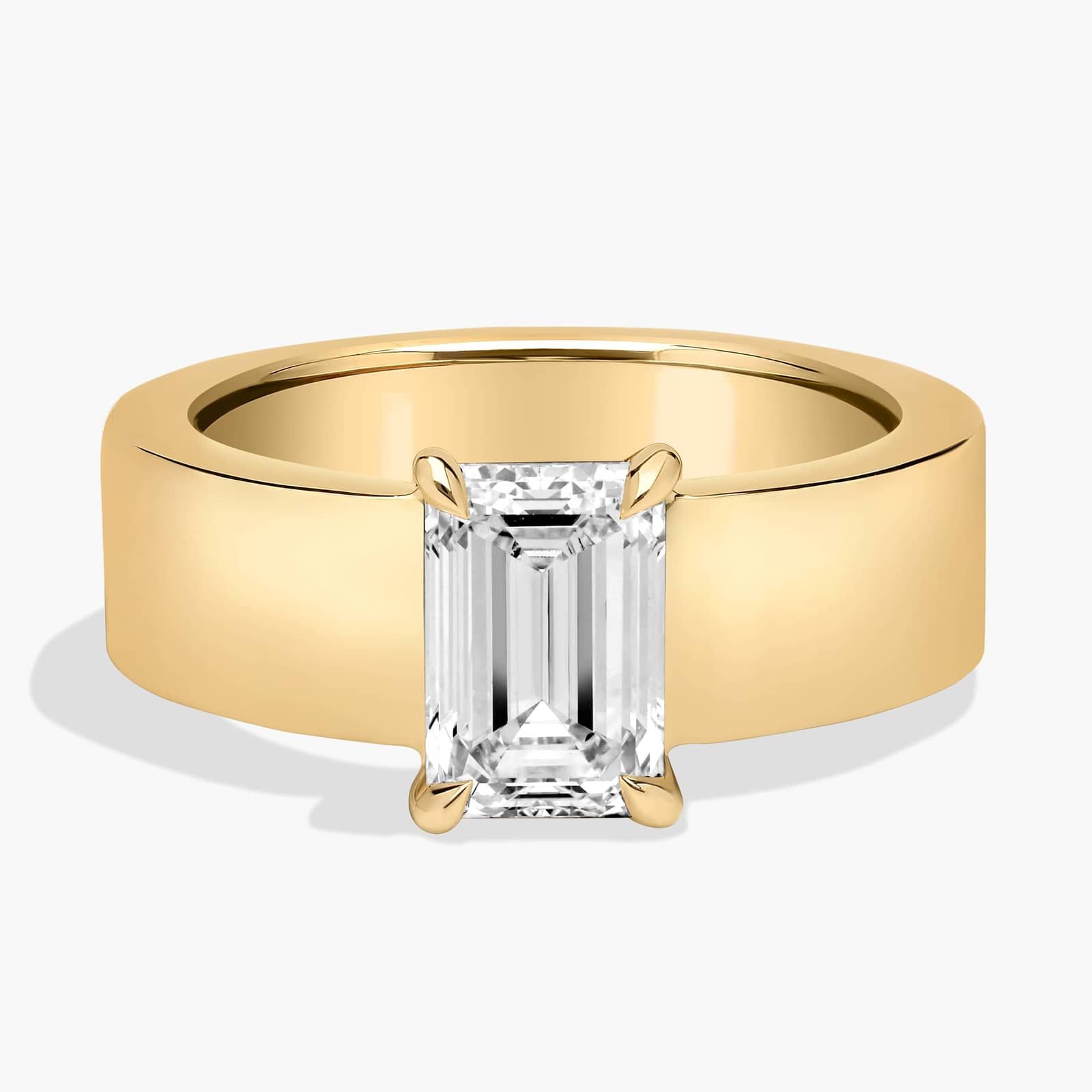 Blue Nile Lab Grown Emerald Cut Diamond Bezel Wide Ring in 14K Yellow Gold 2 ct. tw