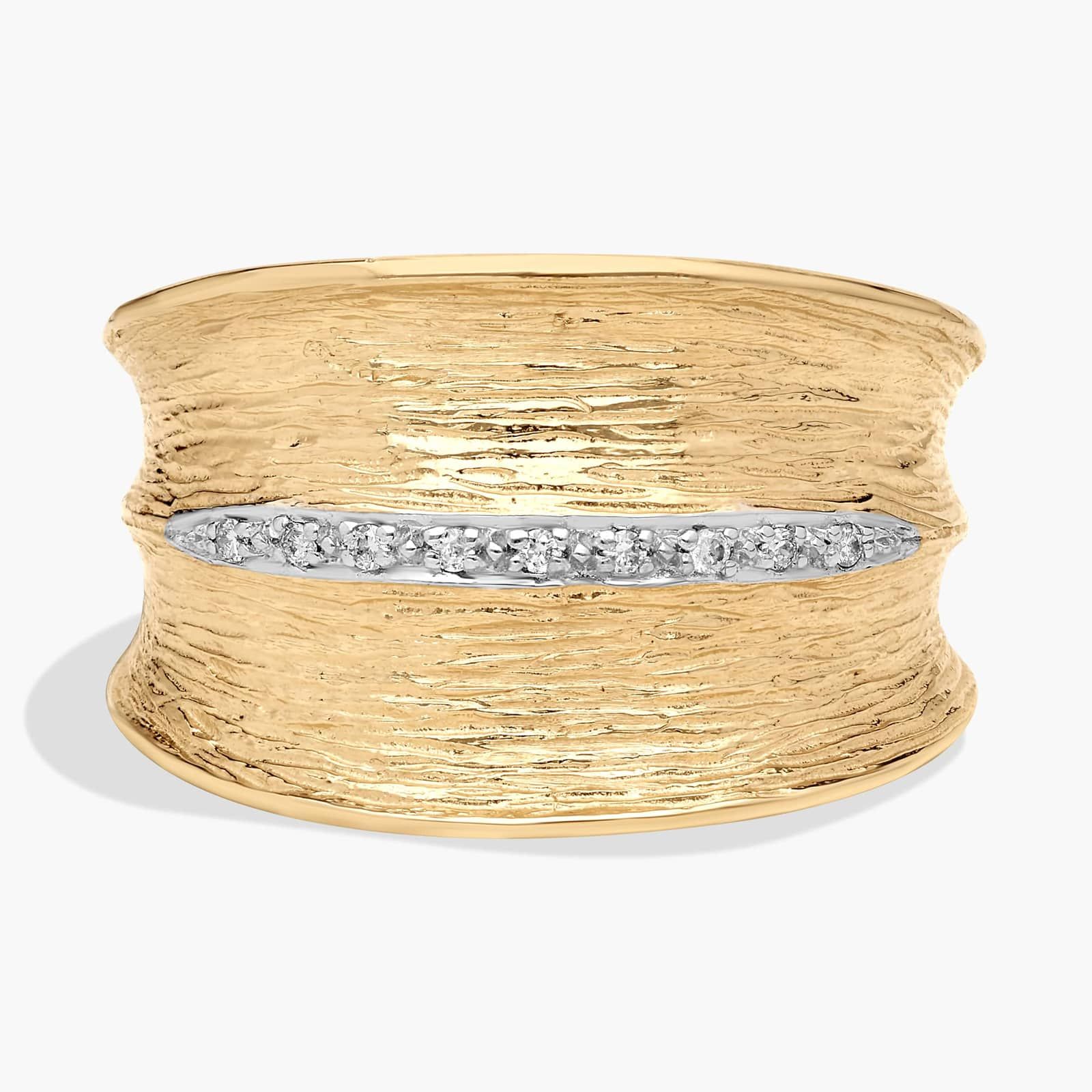 Two-Toned Textured Diamond Ring in 14K Yellow Gold