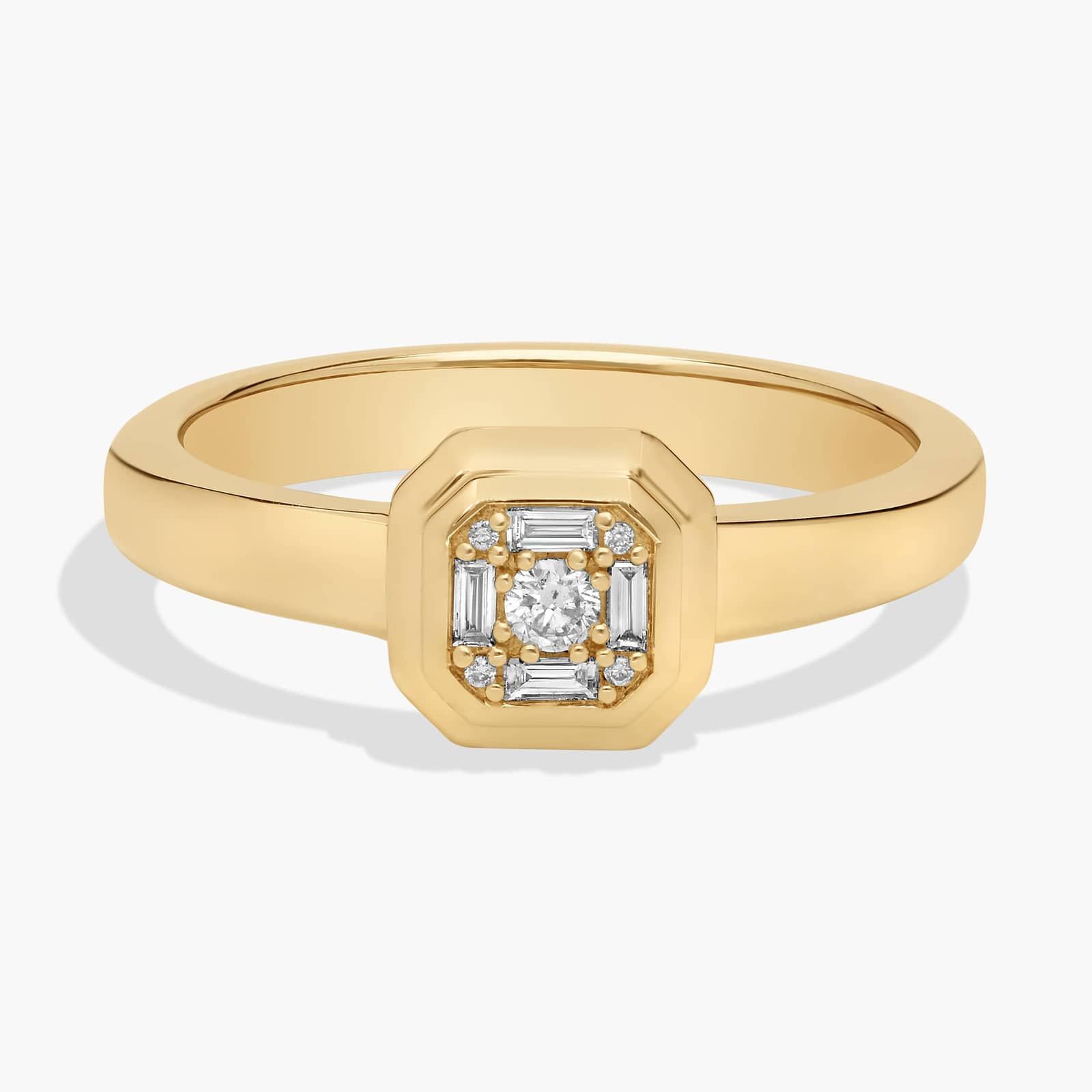 Diamond Octagon Tiered Bezel Ring in 14K Yellow Gold